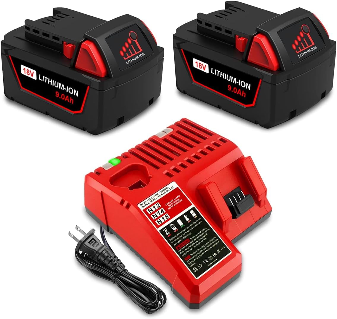 2 Pack 9Ah 48-11-1890 18V High Output Lithium Battery with Charger Kit ...