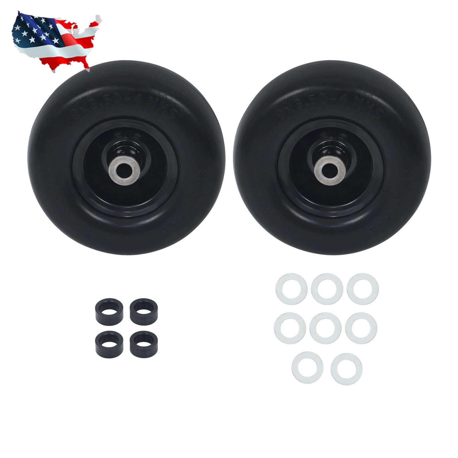 2 Pack 9x3.50-4'' Flat Free Lawnmower Tire & Wheel Assemblies PU Solid ...