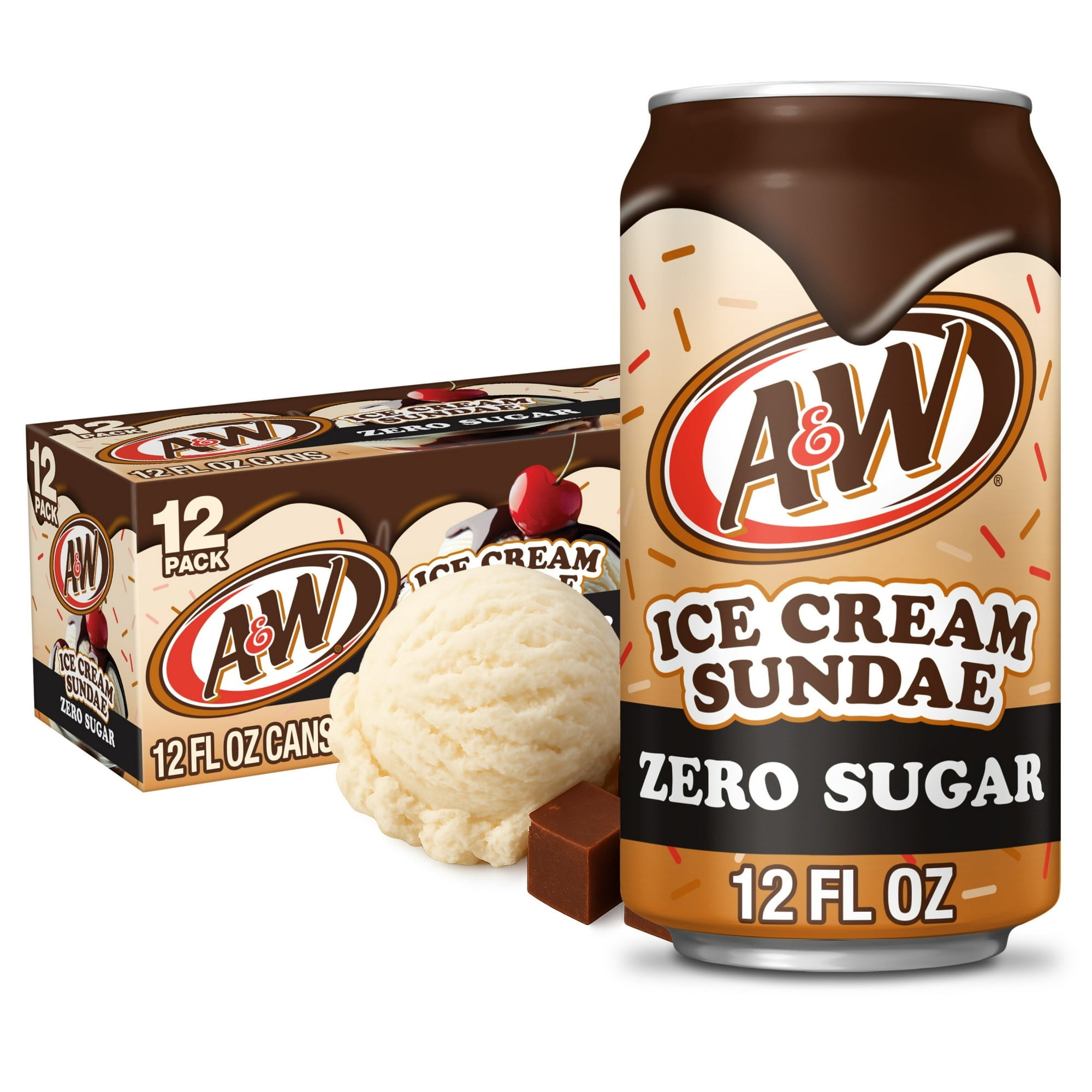 (2 Pack) A&W Ice Cream Sundae Zero Sugar Soda Pop, 12 fl oz, 12 Pack ...