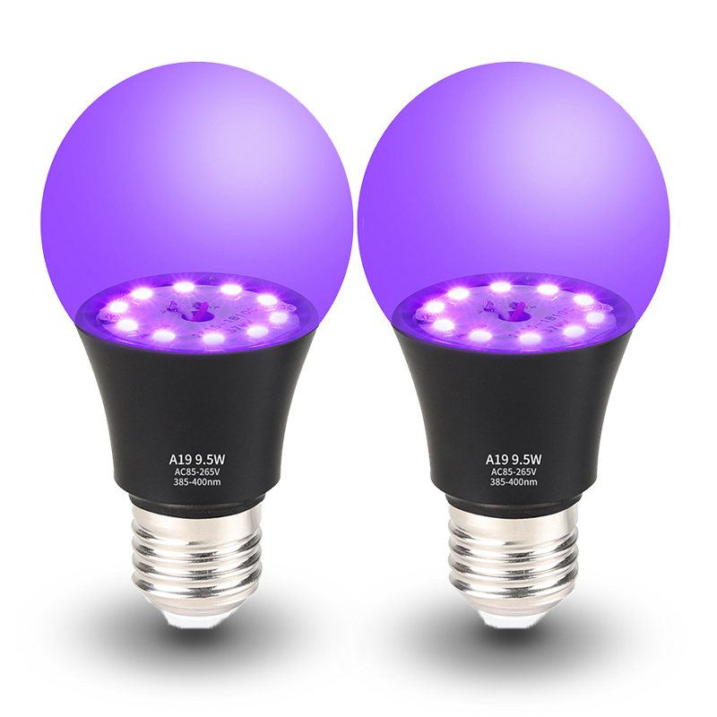2 Pack, A19 E26 E27 Base LED Bulb 9W UV Light 395nm Ultraviolet Neon Glow in The Dark Black ...
