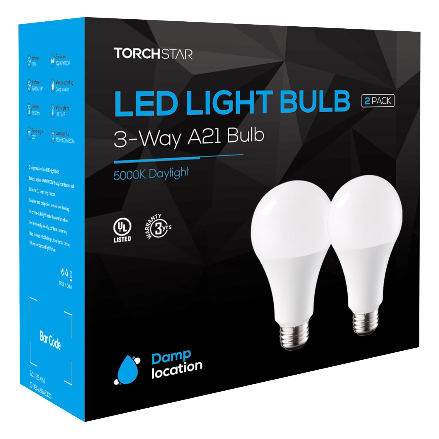 2Pack Energy Star Certified A21 LED 3-Way Dimmable Light Bulbs, E26 ...