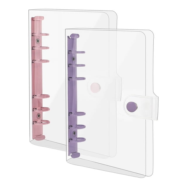 2 Pack A6 Soft PVC 6 Rings Binder, Clear Budget Refillable Planner Ring ...