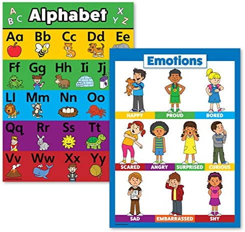 2 Pack - ABC Alphabet & Emotions for Kids Poster Set (Laminated, 18" x ...