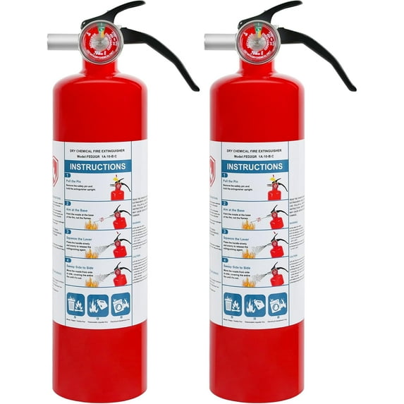 2 Pack ABC Dry Chemical Fire Extinguishers, 2.5 lb 1A:10B:C Rating for ...