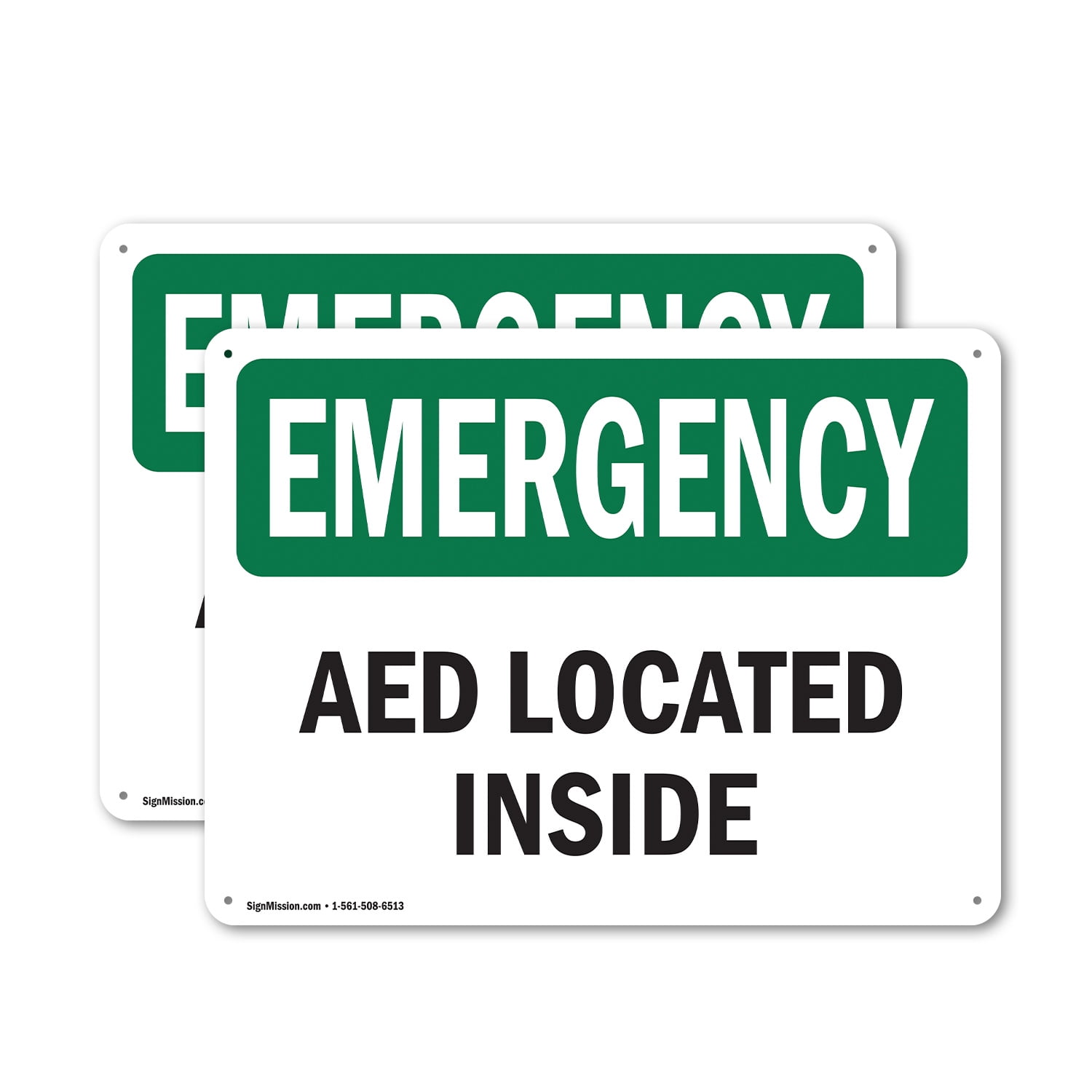 (2 Pack) AED Located Inside OSHA Emergency Sign 14 Inch X 10 Inch ...