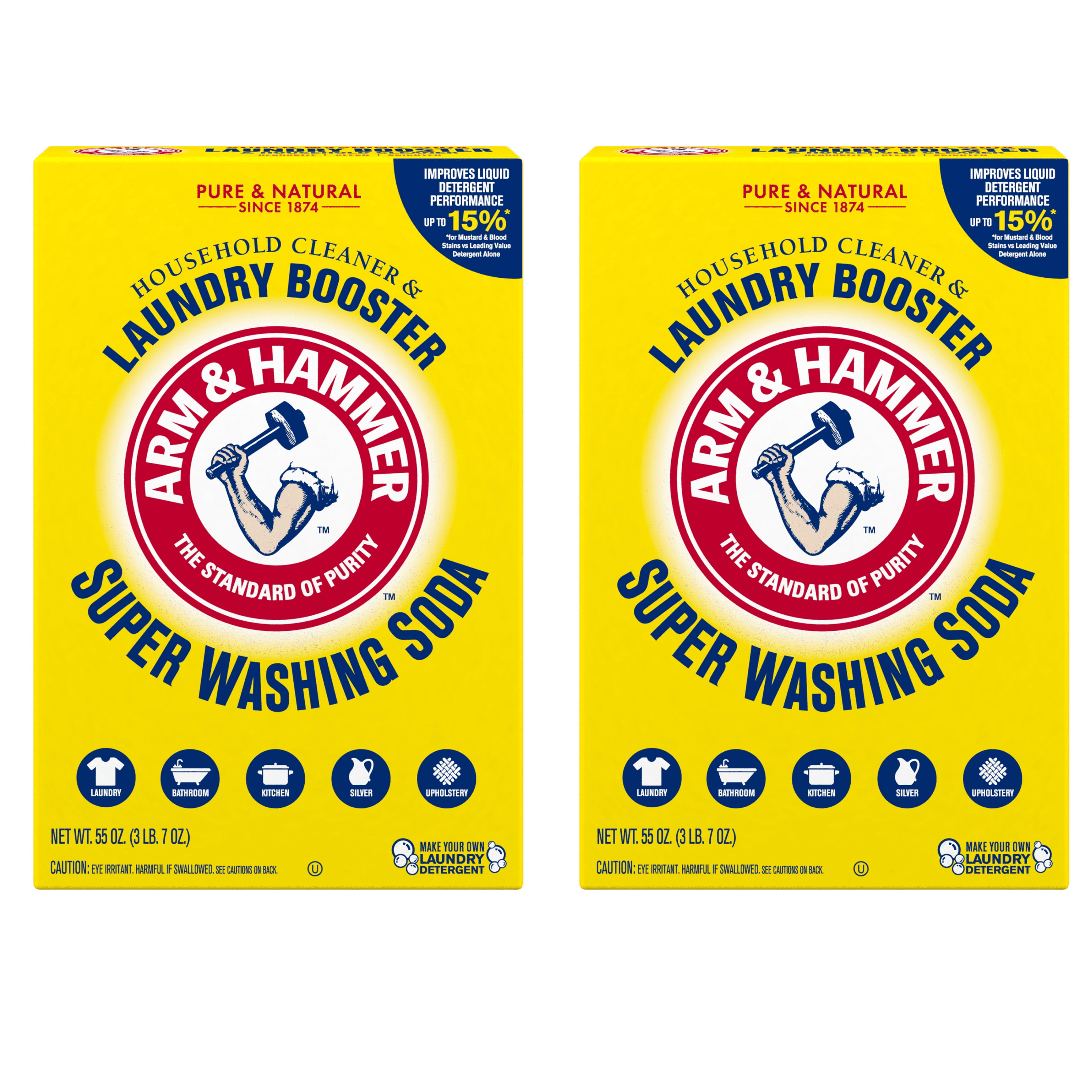 ARM & HAMMER Super Washing Soda, Laundry Booster and Household Cleaner, 55 oz, 2 Pack - Walmart.com