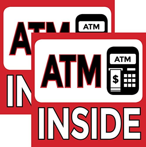 2 Pack ATM Inside Vinyl Sign, 4" x 4" Decal, Red & White, Self-Adhesive ...