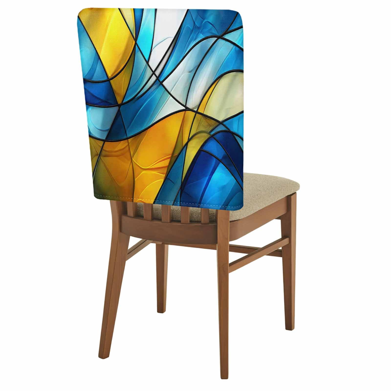 2 Pack Abstract Art Chair Back Covers Blue Yellow Gradient Wavy Lines ...