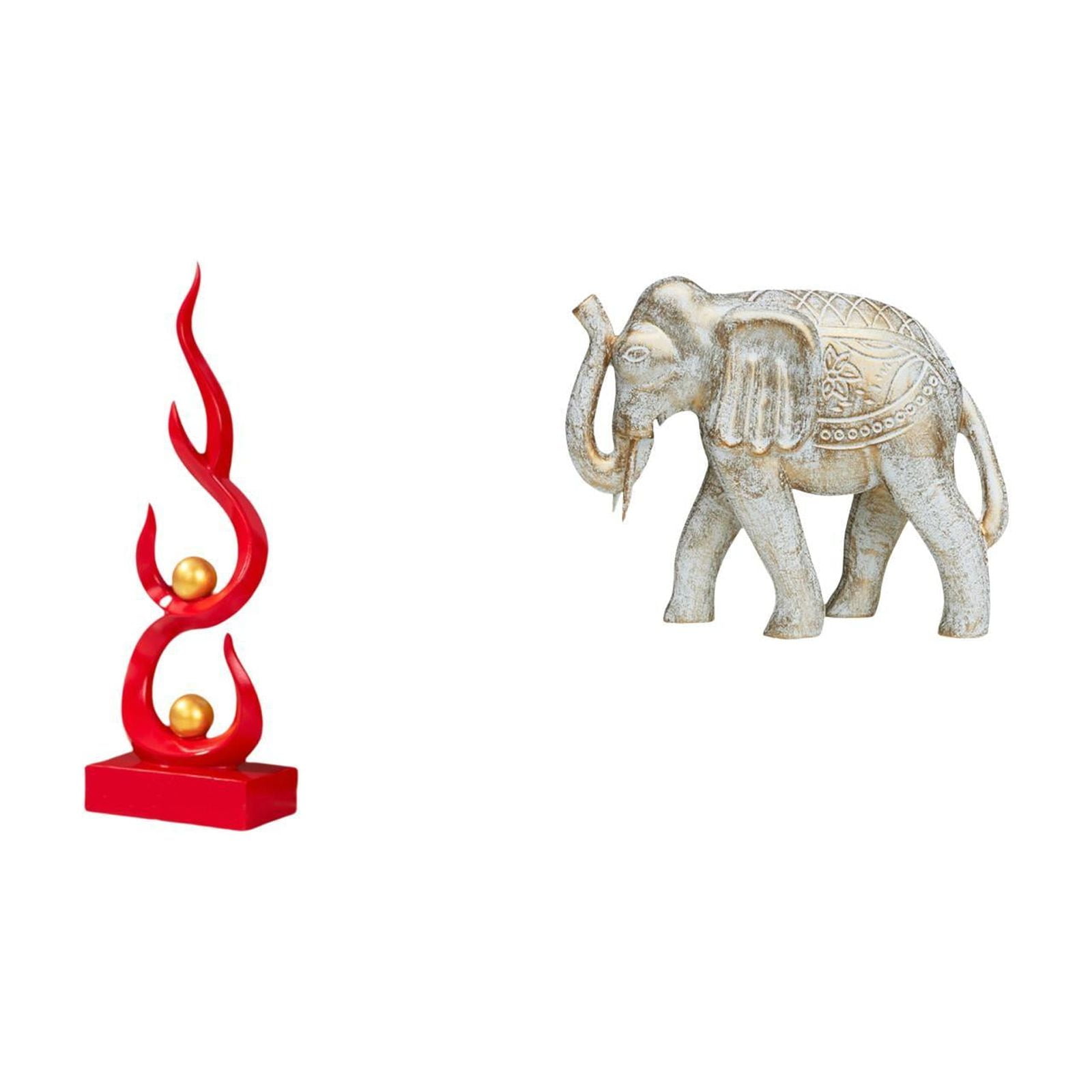 2 Pack Abstract Art Statue Wooden Elephant Sculpture Flame Resin Design ...