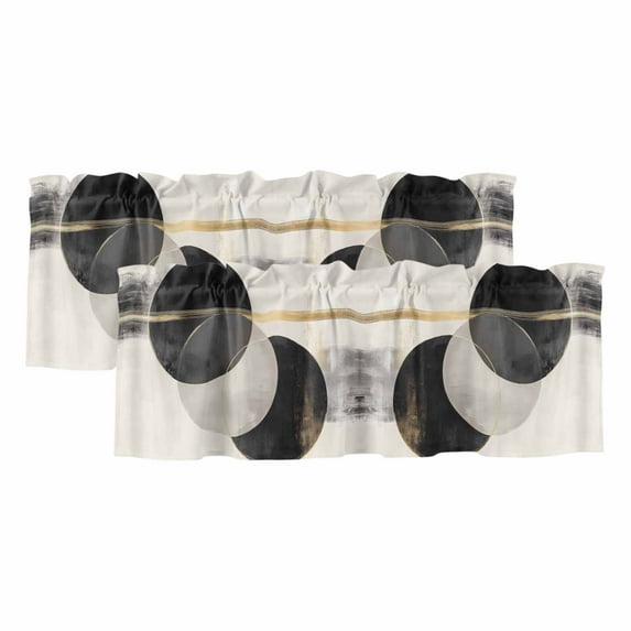 2 Pack Abstract Art Valance for Window Black Gold Circle Moon Stripe ...