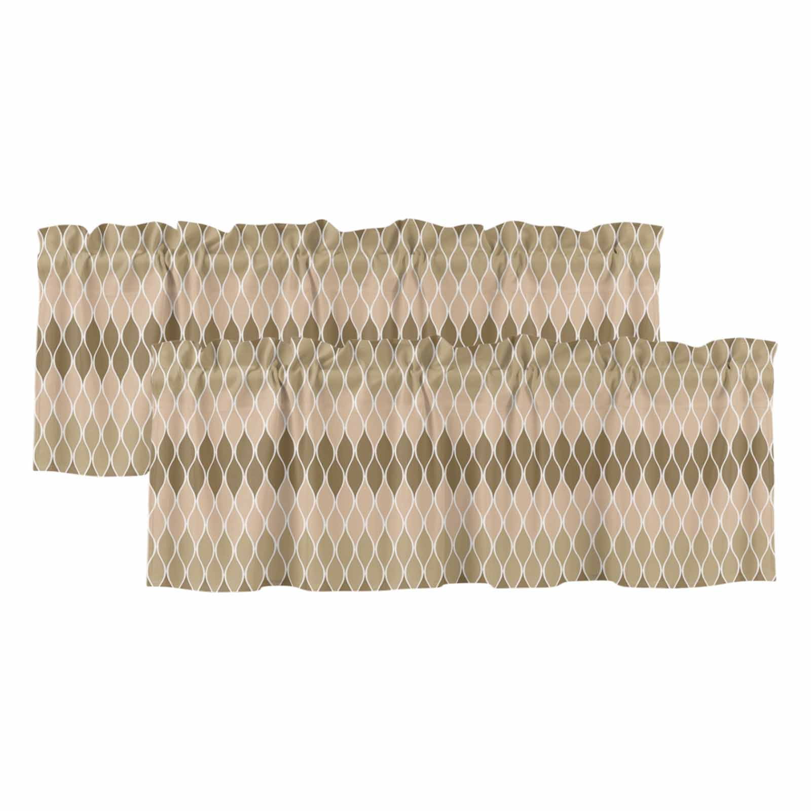 2 Pack Abstract Art Valance for Window Brown Khaki Ombre Geometric Wavy ...