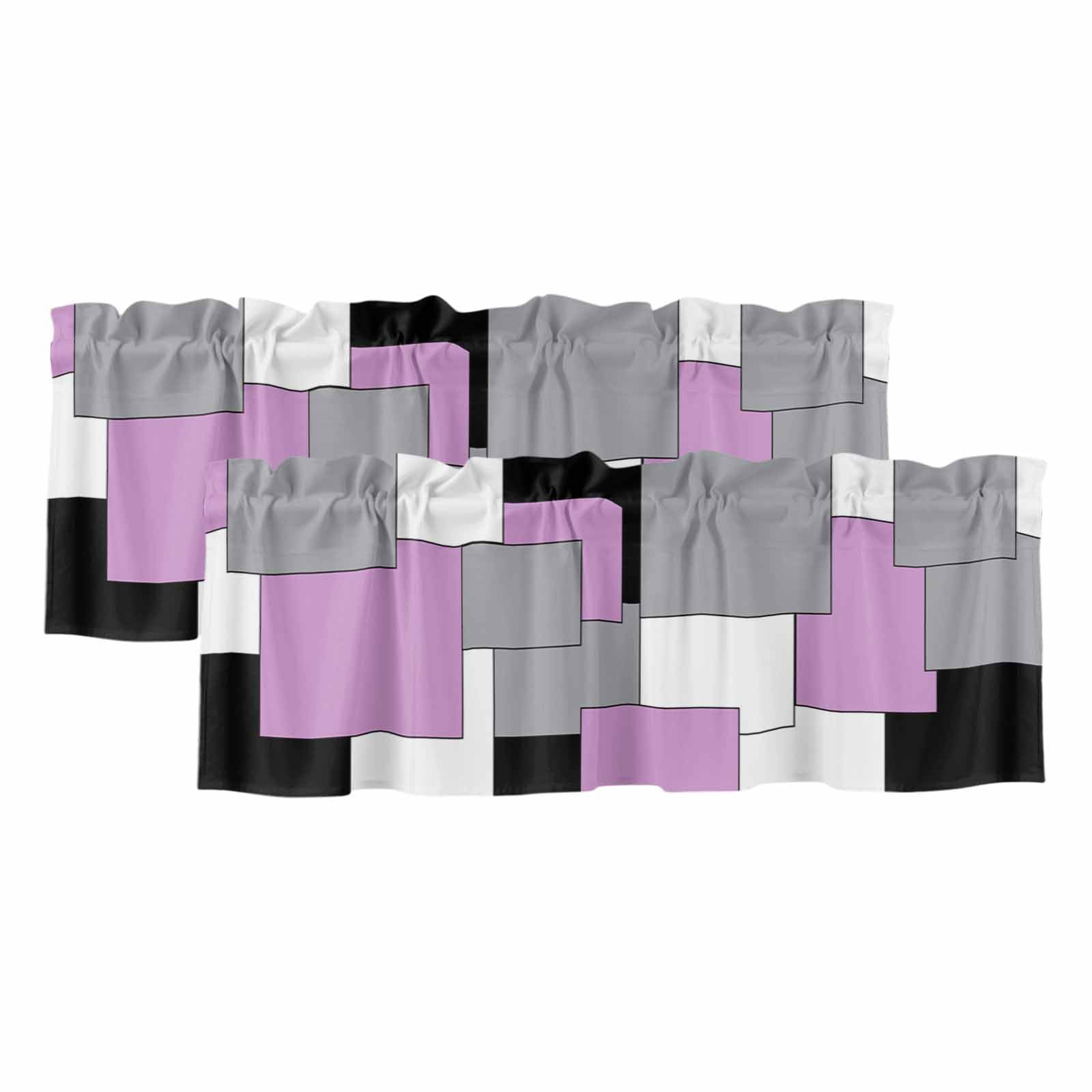2 Pack Abstract Art Valance for Window Patchwork Pink Black and Grey ...