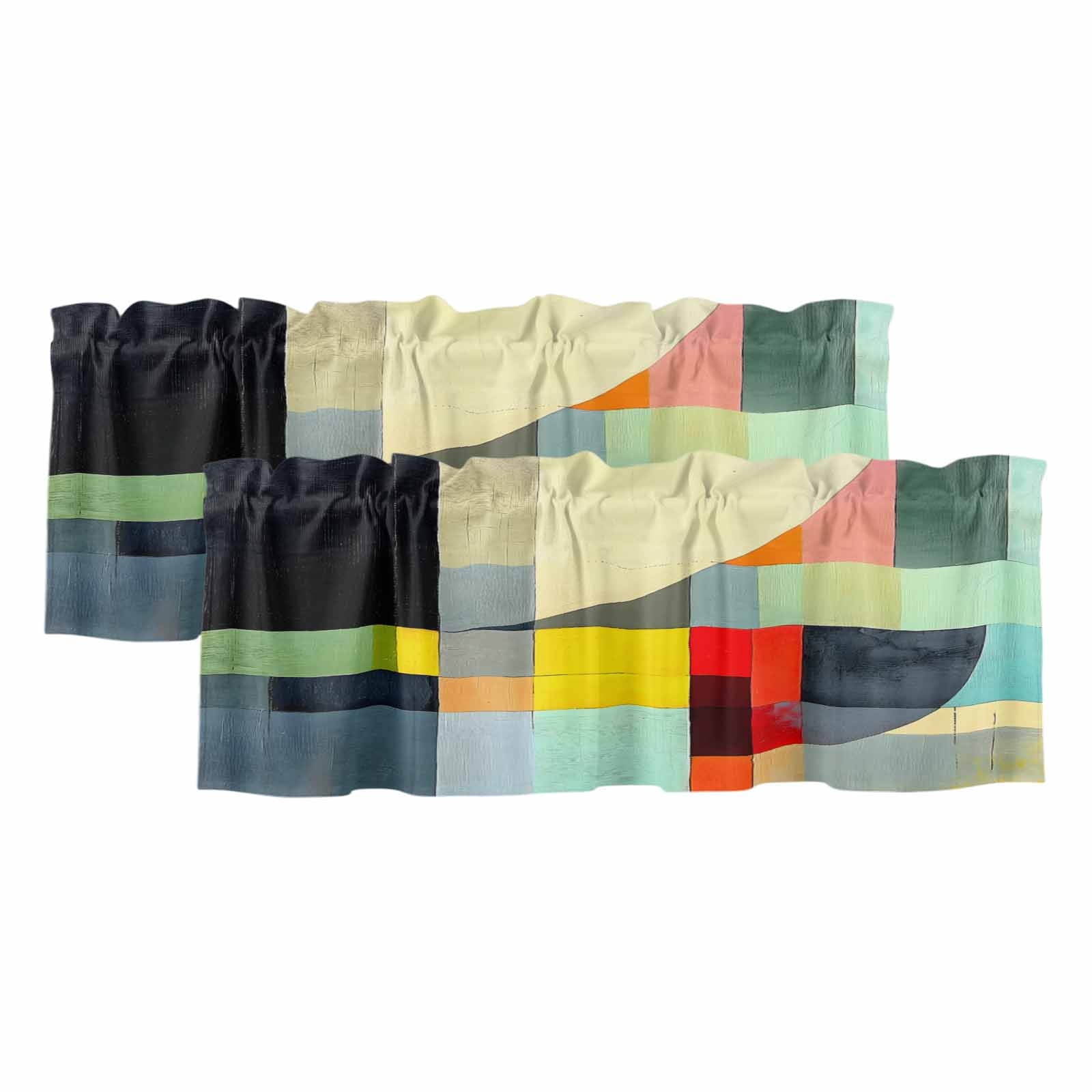 2 Pack Abstract Art Valance for Window Simple Color Block Collage Art ...