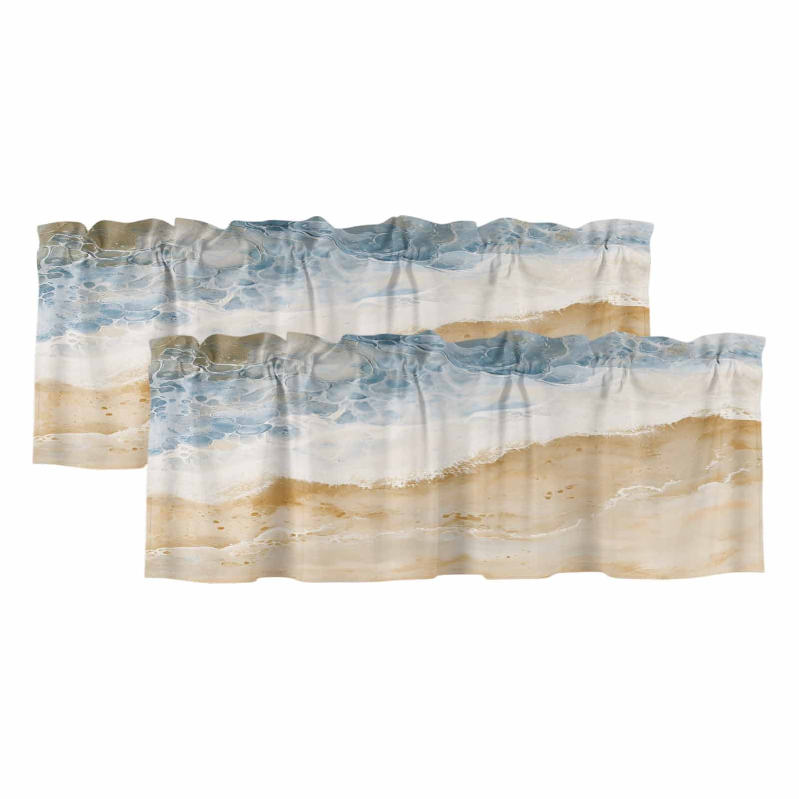 2 Pack Abstract Beach Ocean Valance for Window Summer Coastal Sea Waves ...