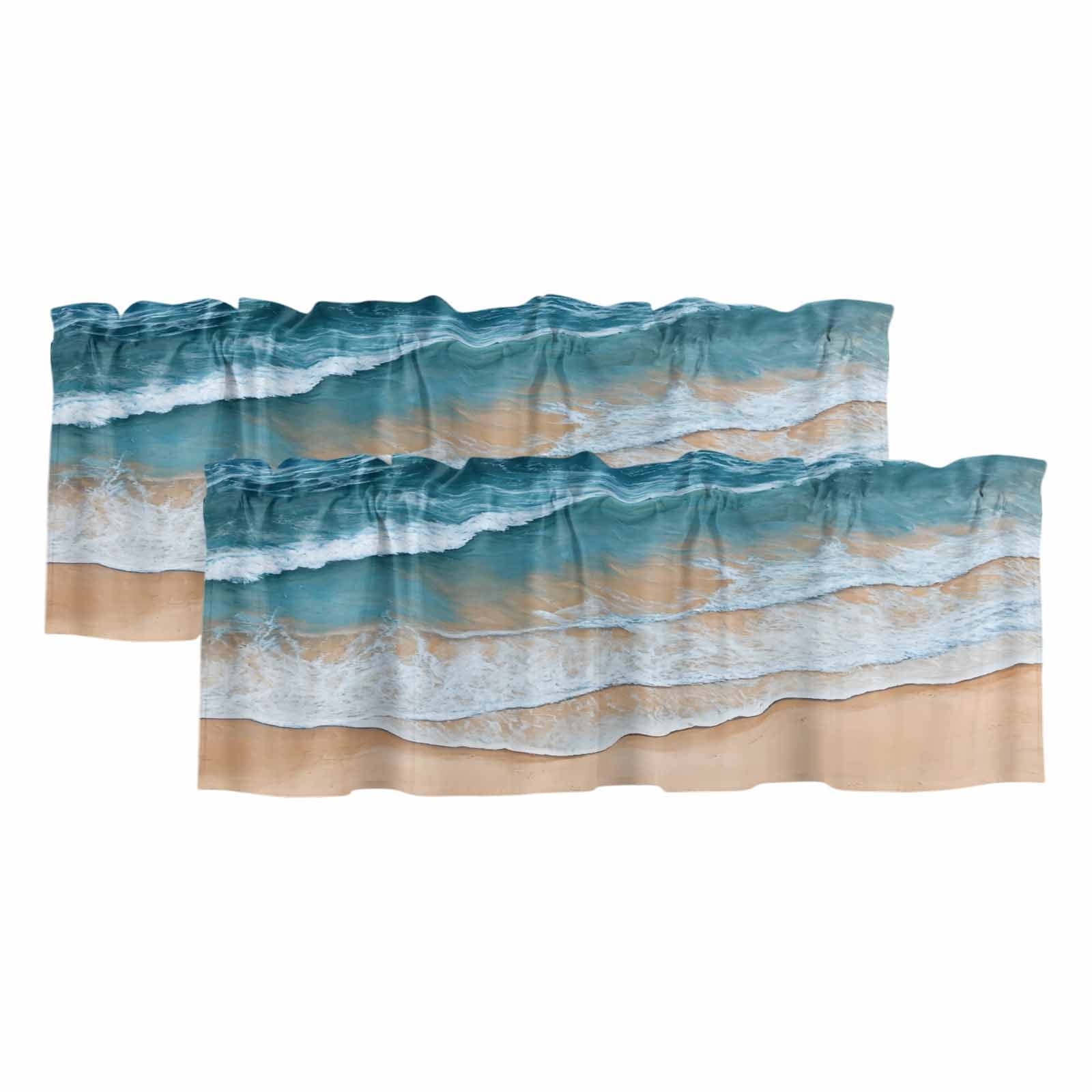 2 Pack Abstract Beach Wave Valance for Window Watercolor Blue Ocean ...