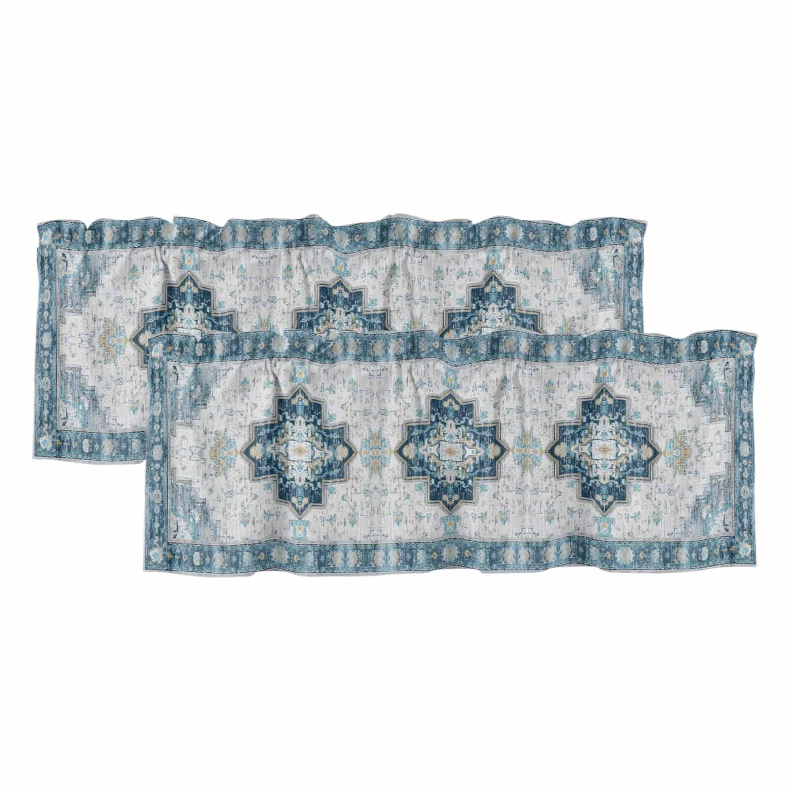 2 Pack Abstract Boho Valance for Window Vintage Blue White Botanical ...