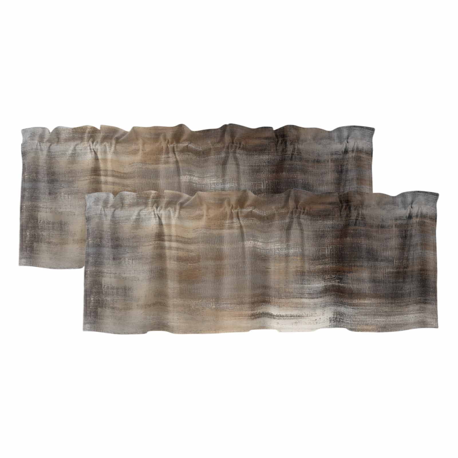 2 Pack Abstract Brown Paint Valance for Window Vintage Wood Gradient ...