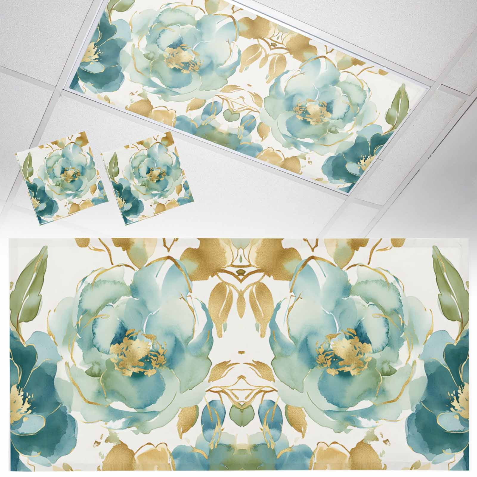 2 Pack Abstract Fluorescent Light Covers for Ceiling Lights Green Peony ...