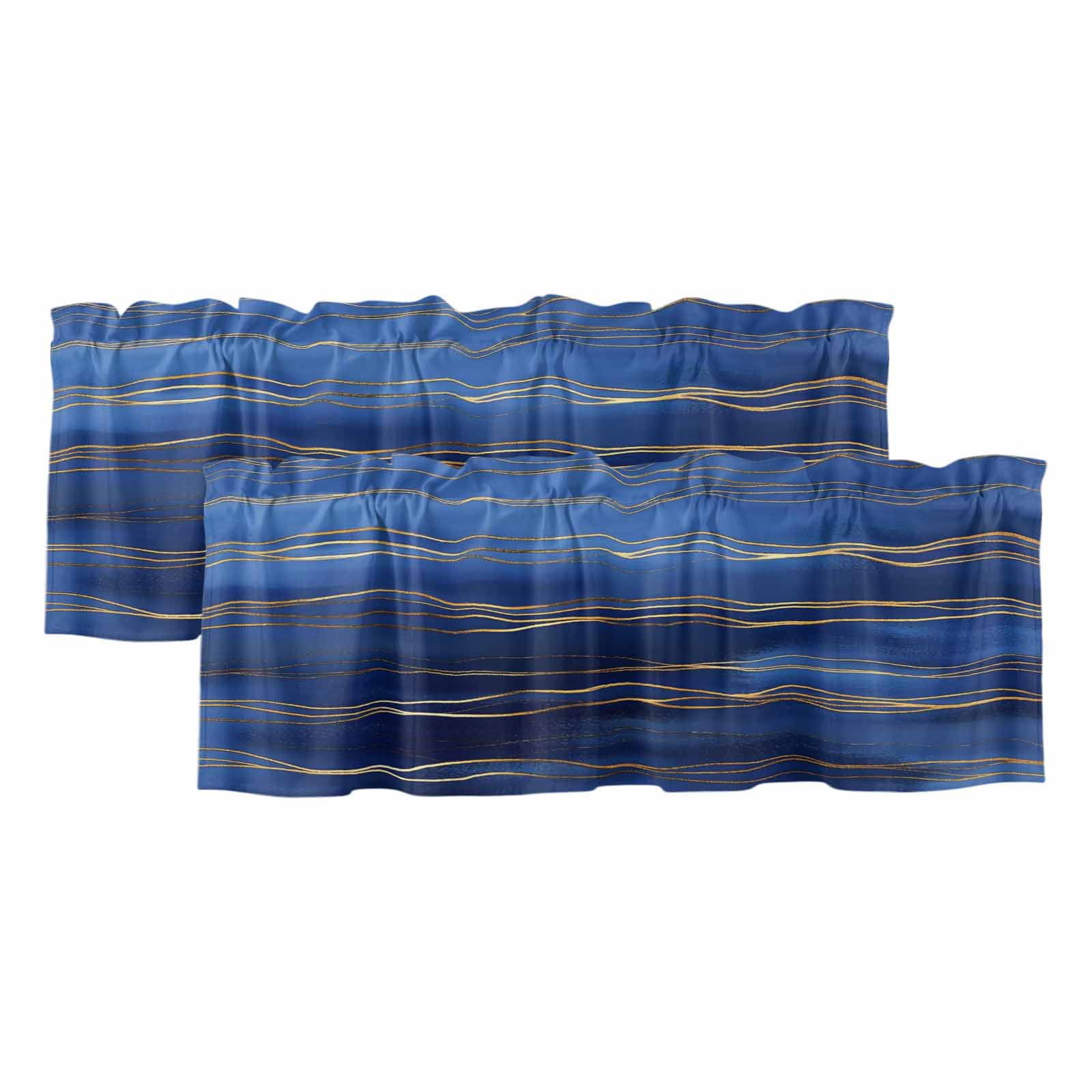 2 Pack Abstract Golden Valance for Window Water Ripple Dark Blue Sea ...