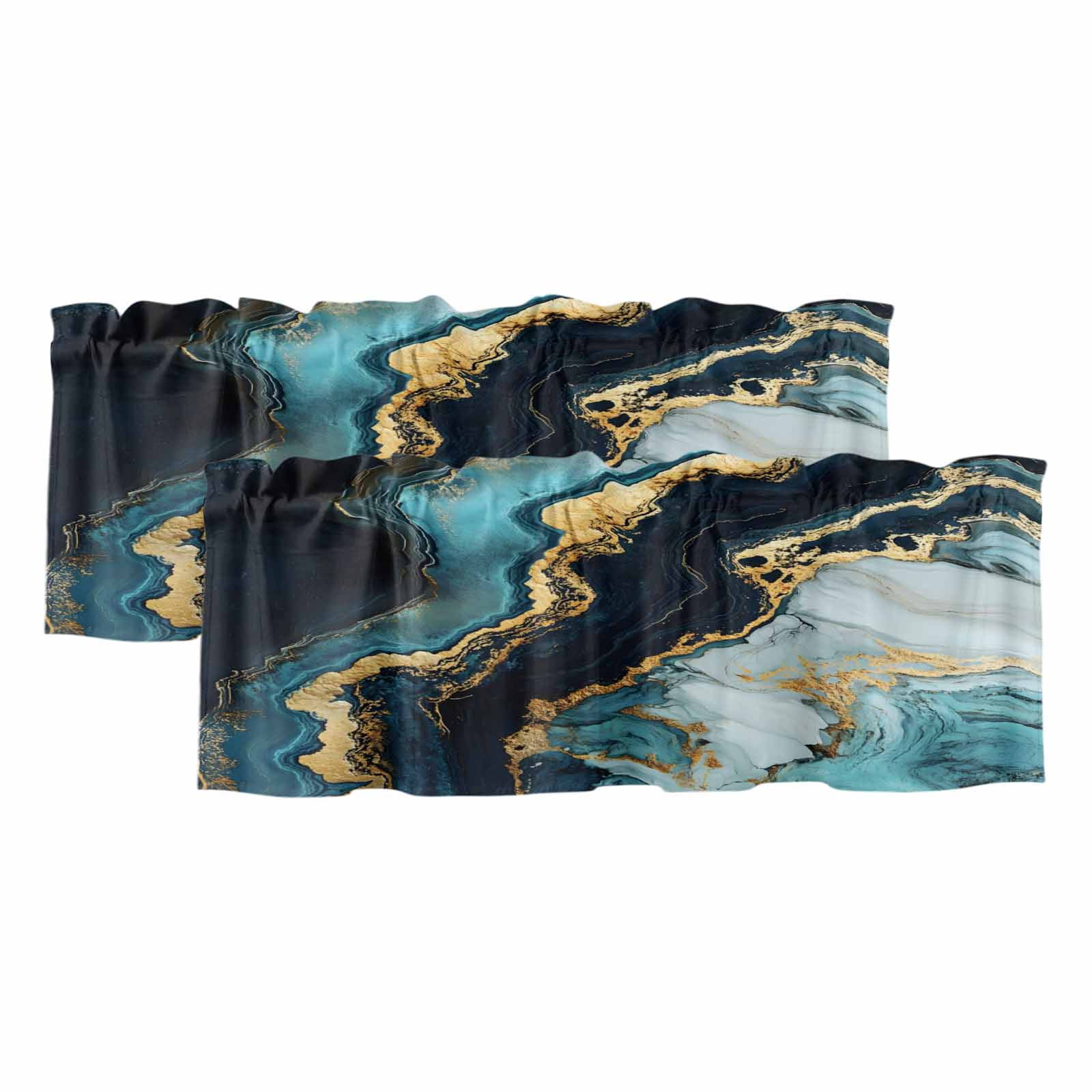 2 Pack Abstract Marble Texture Valance for Window Teal Gold Black ...