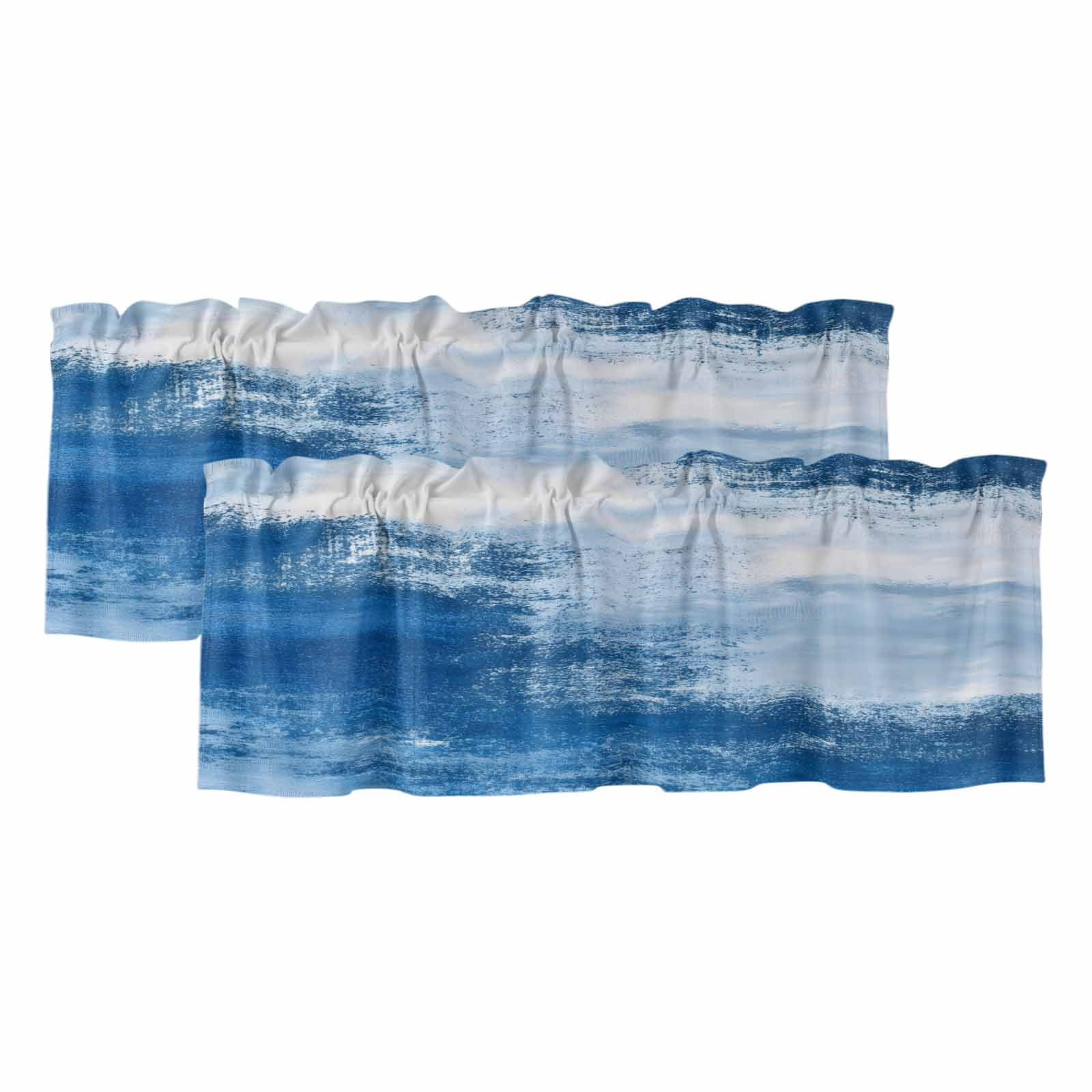 2 Pack Abstract Mottled Texture Valance for Window White Blue Gradient ...