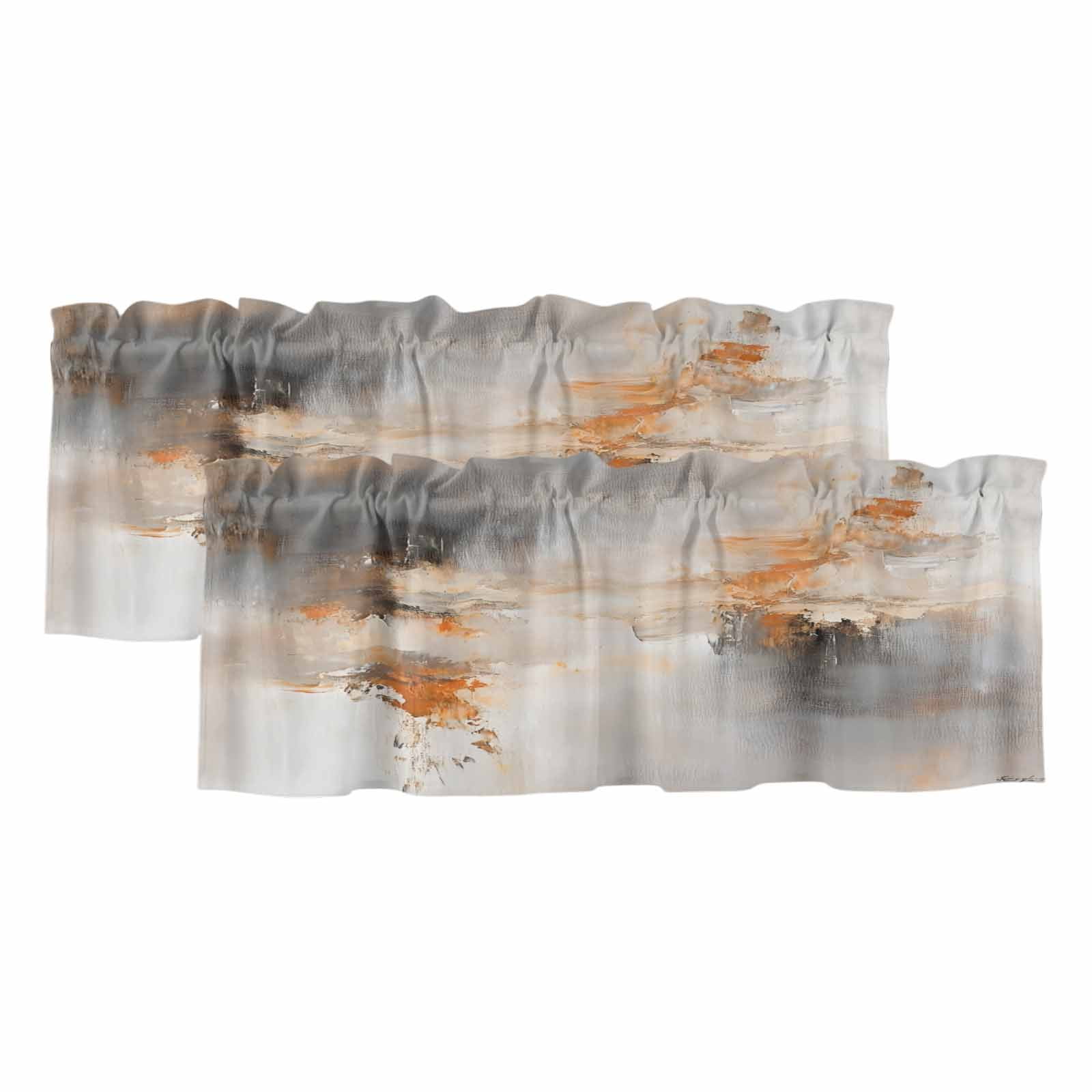 2 Pack Abstract Oil Painting Valance for Window Beige Grey Gradient ...