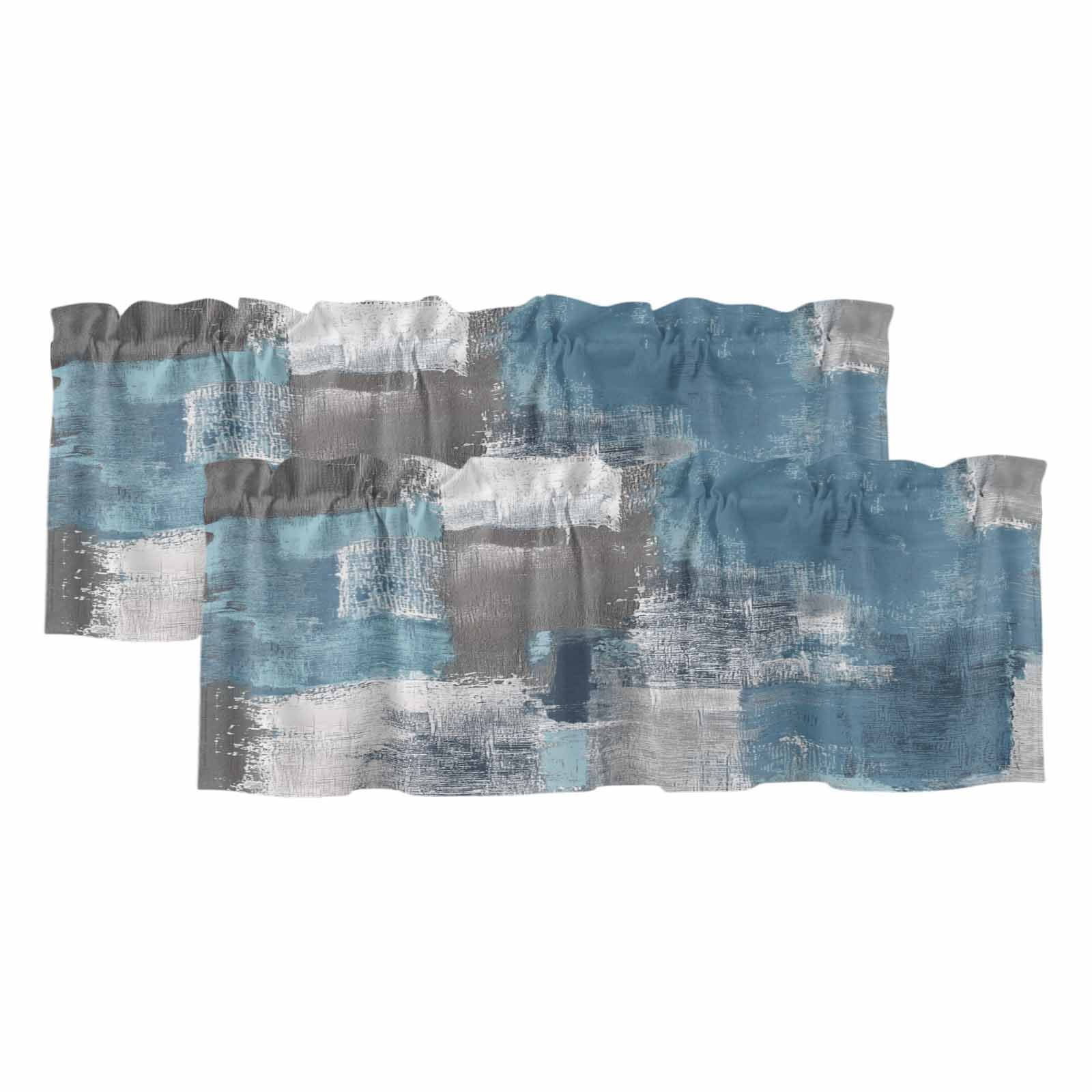 2 Pack Abstract Oil Painting Valance for Window Square Blue Smear ...