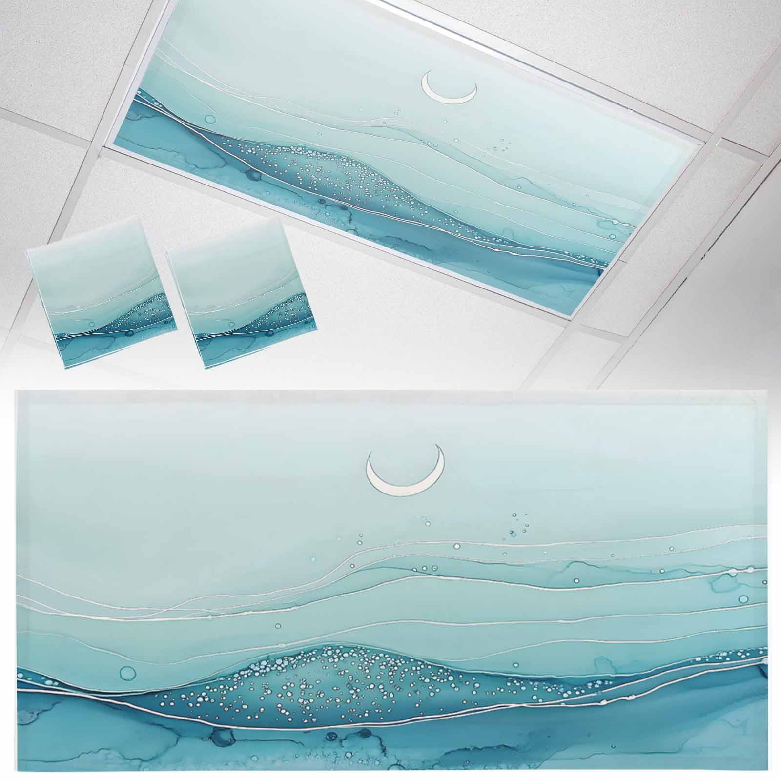 2 Pack Abstract Ombre Blue Ocean Wave Fluorescent Light Covers for ...