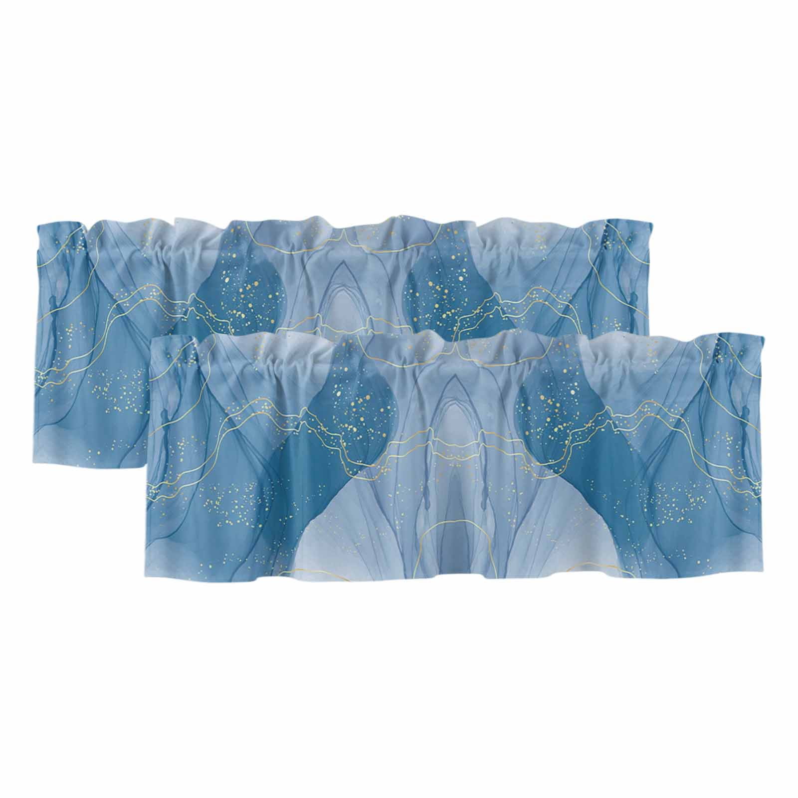 2 Pack Abstract Ombre Valance for Window Light Blue Marble Texture with ...