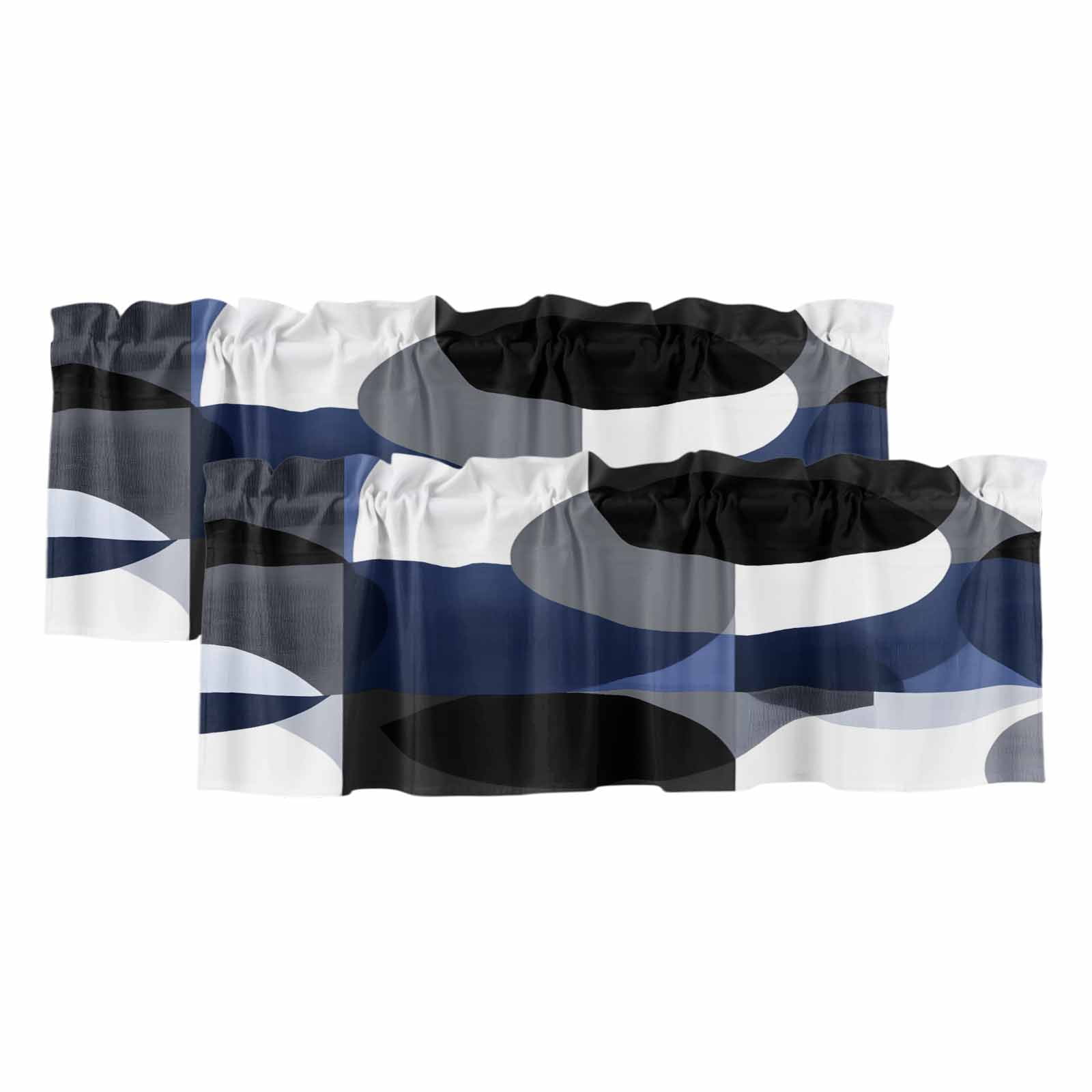 2 Pack Abstract Round Valance for Window Visual Art Blue Black Square ...