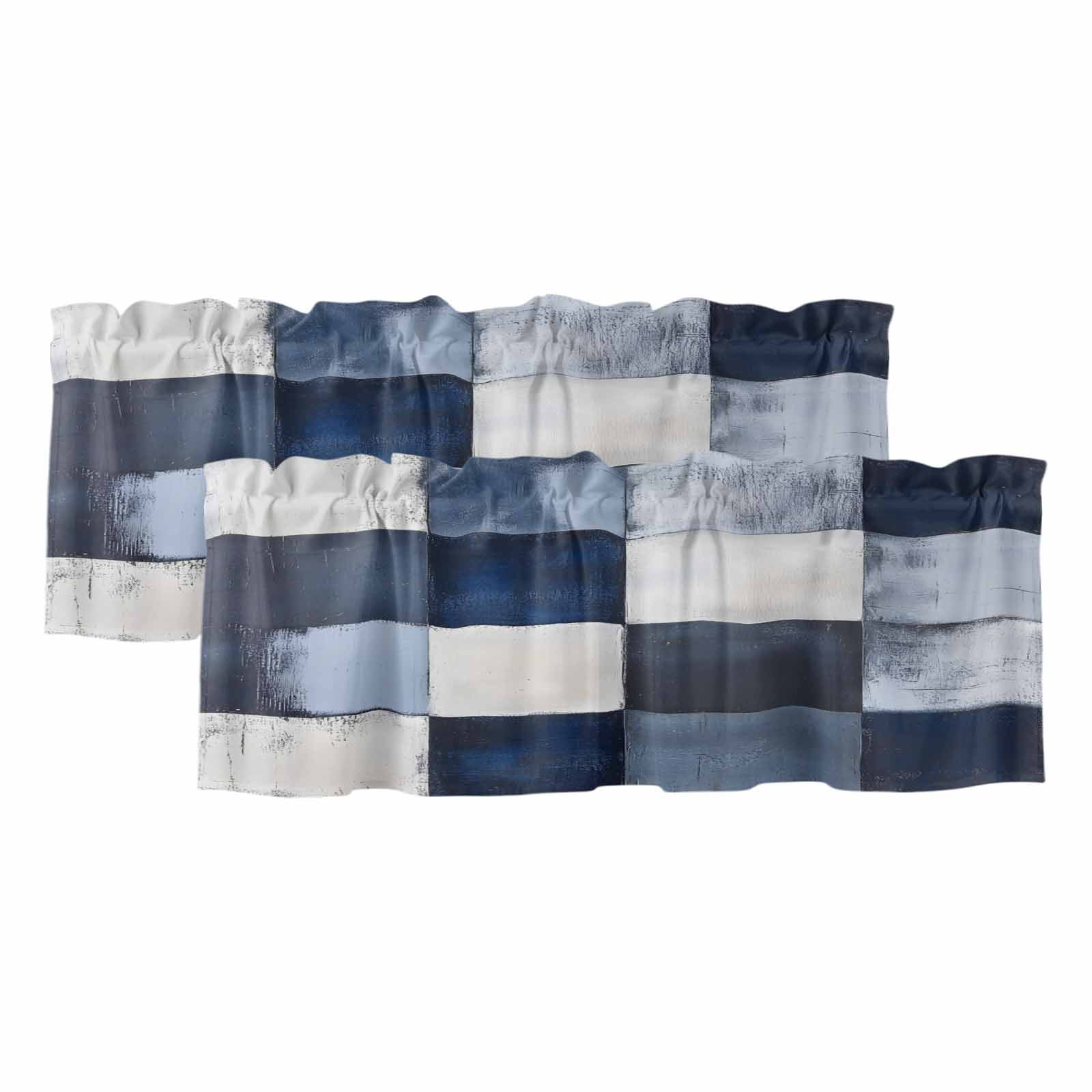 2 Pack Abstract Splicing Valance for Window Retro Blue White Watercolor ...