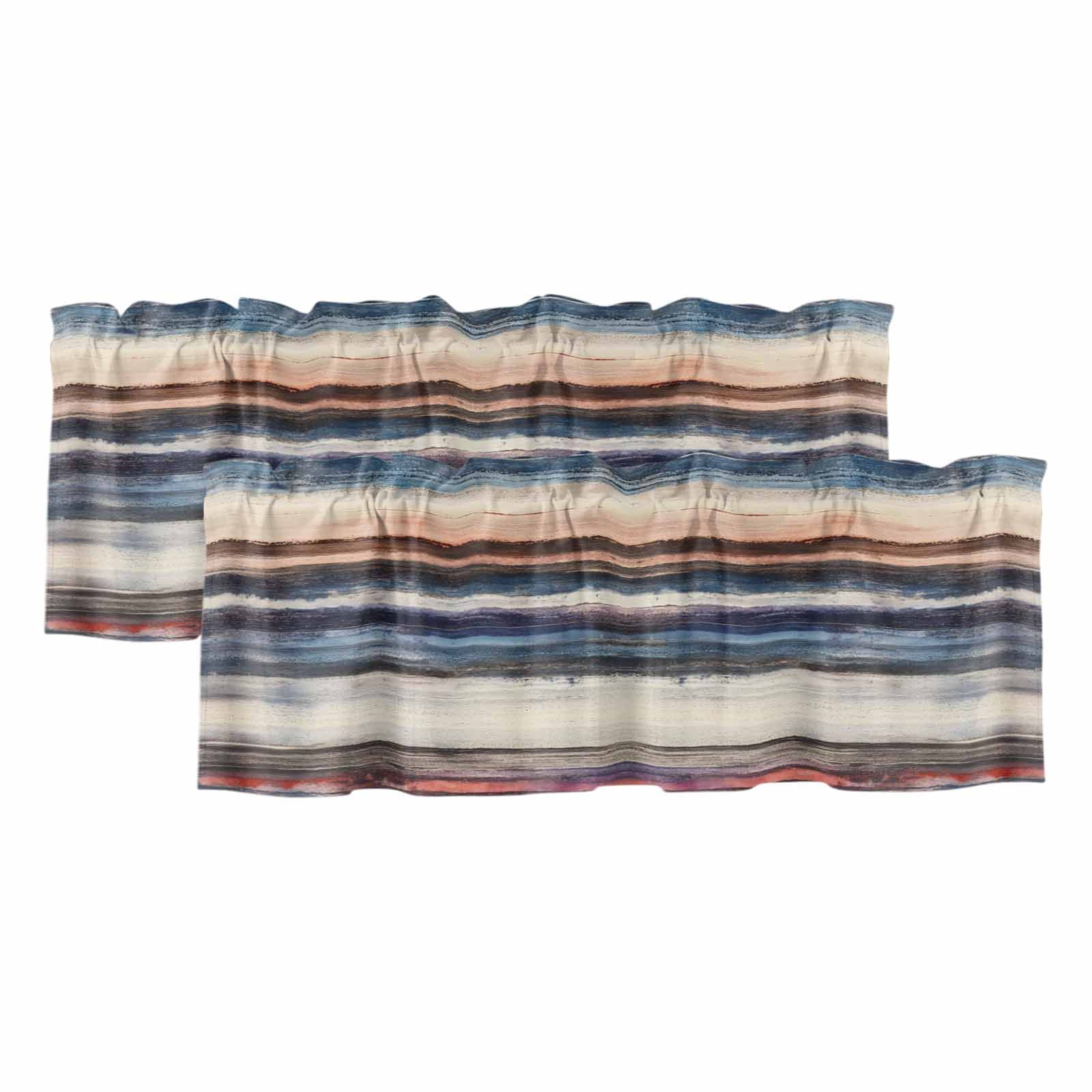 2 Pack Abstract Stripes Valance for Window Coastal Blue Beige Purple ...