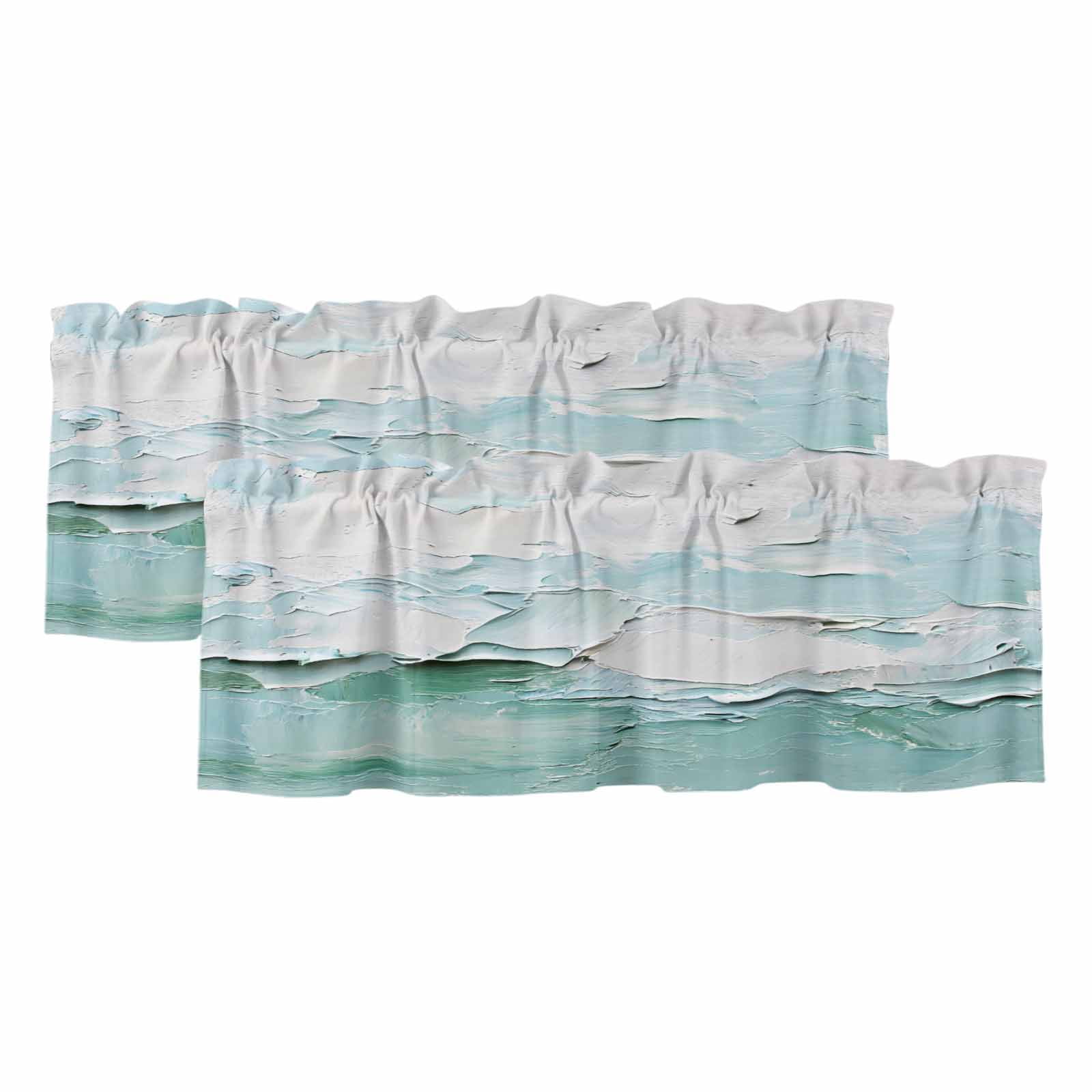 2 Pack Abstract Teal Valance for Window Green White Oil Painting ...