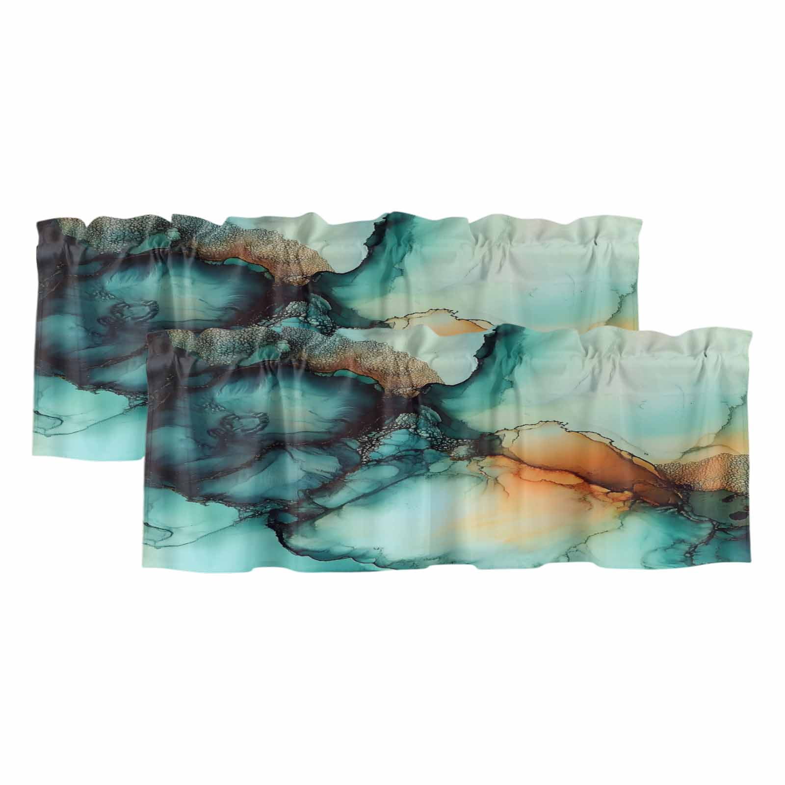 2 Pack Abstract Water Ripple Art Valance for Window Teal Green Orange ...