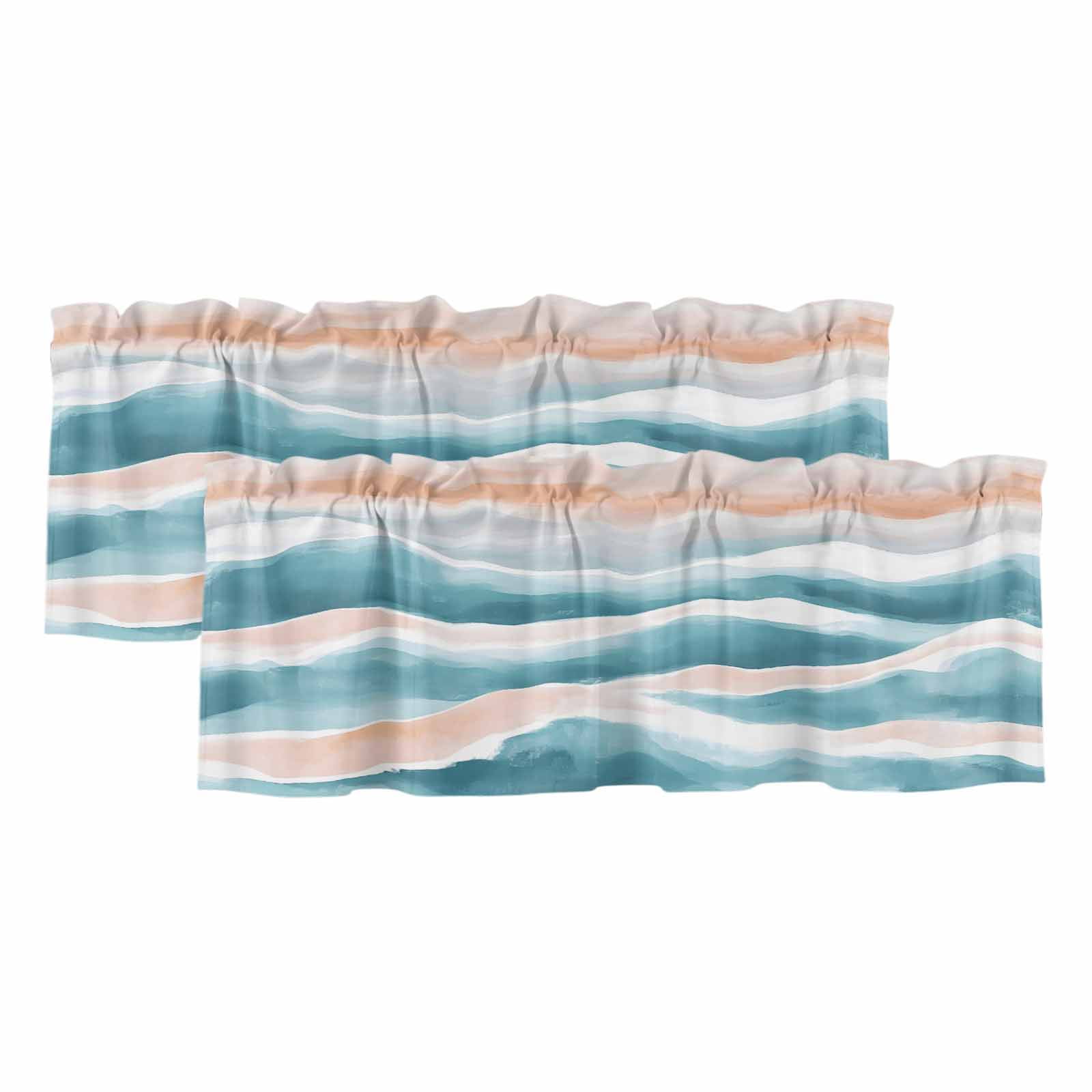 2 Pack Abstract Wave Effect Valance for Window Blue Watercolor Modern ...