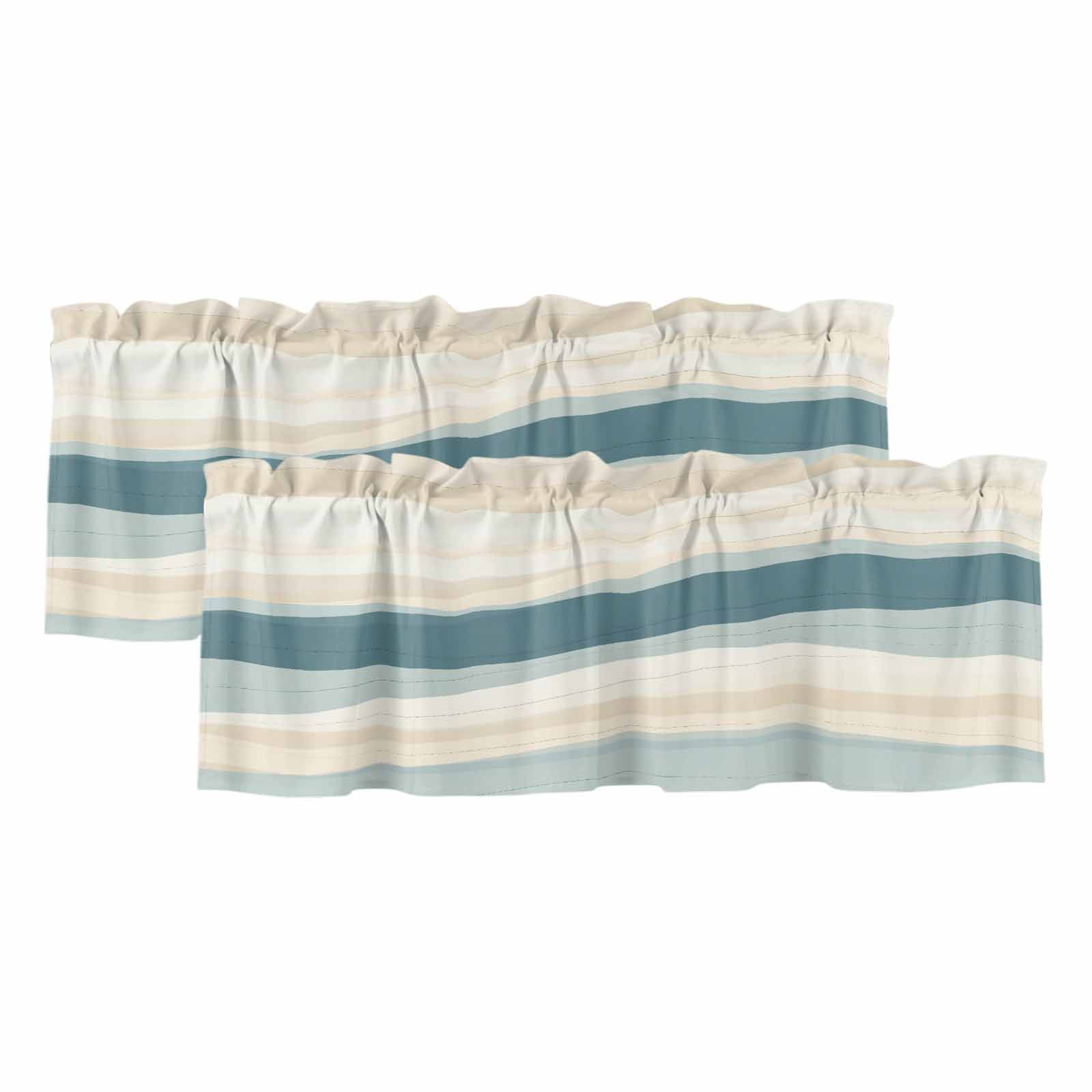 2 Pack Abstract Wave Effect Valance for Window Watercolor Blue Stripe ...