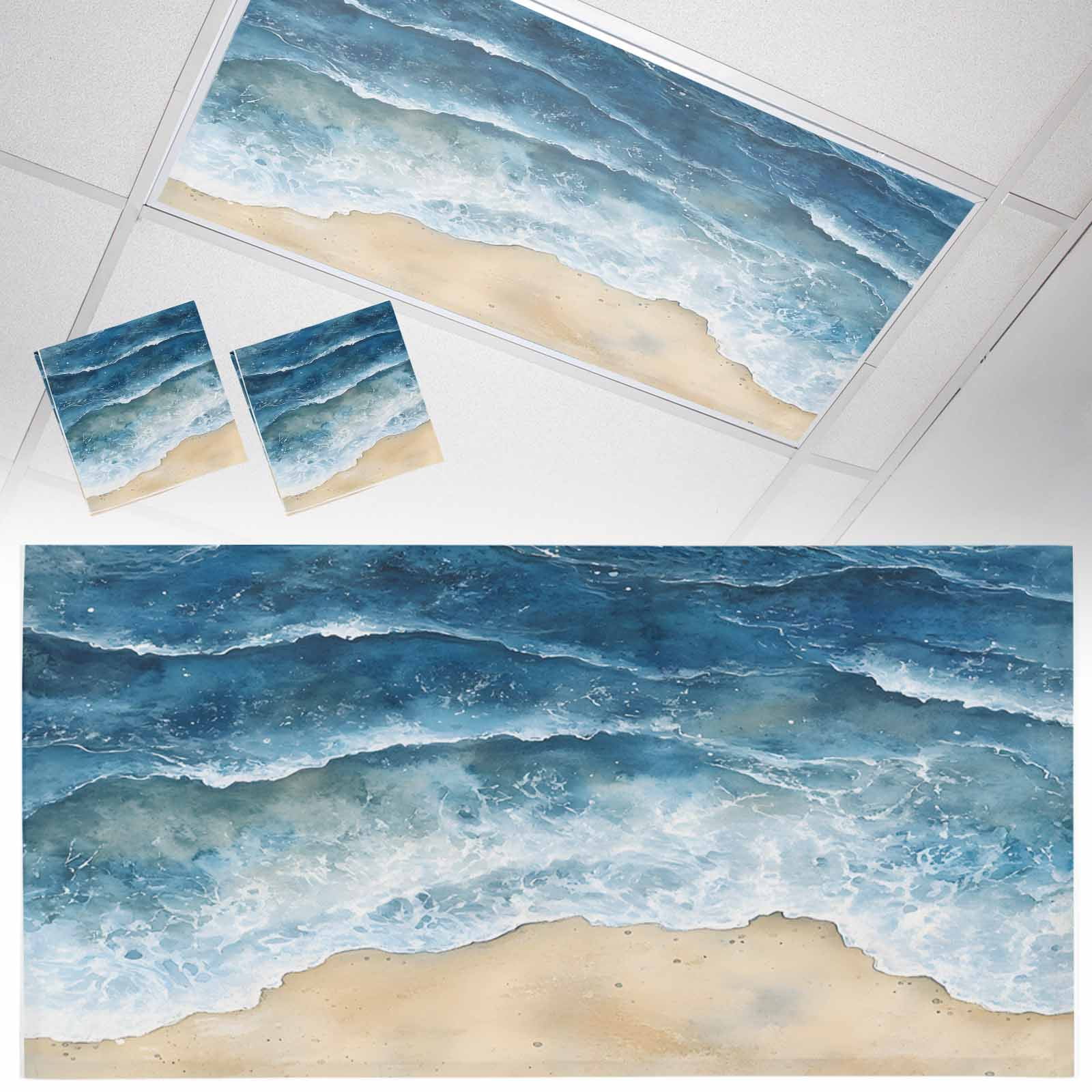 2 Pack Abstract Waves Fluorescent Light Covers for Ceiling Lights Blue ...