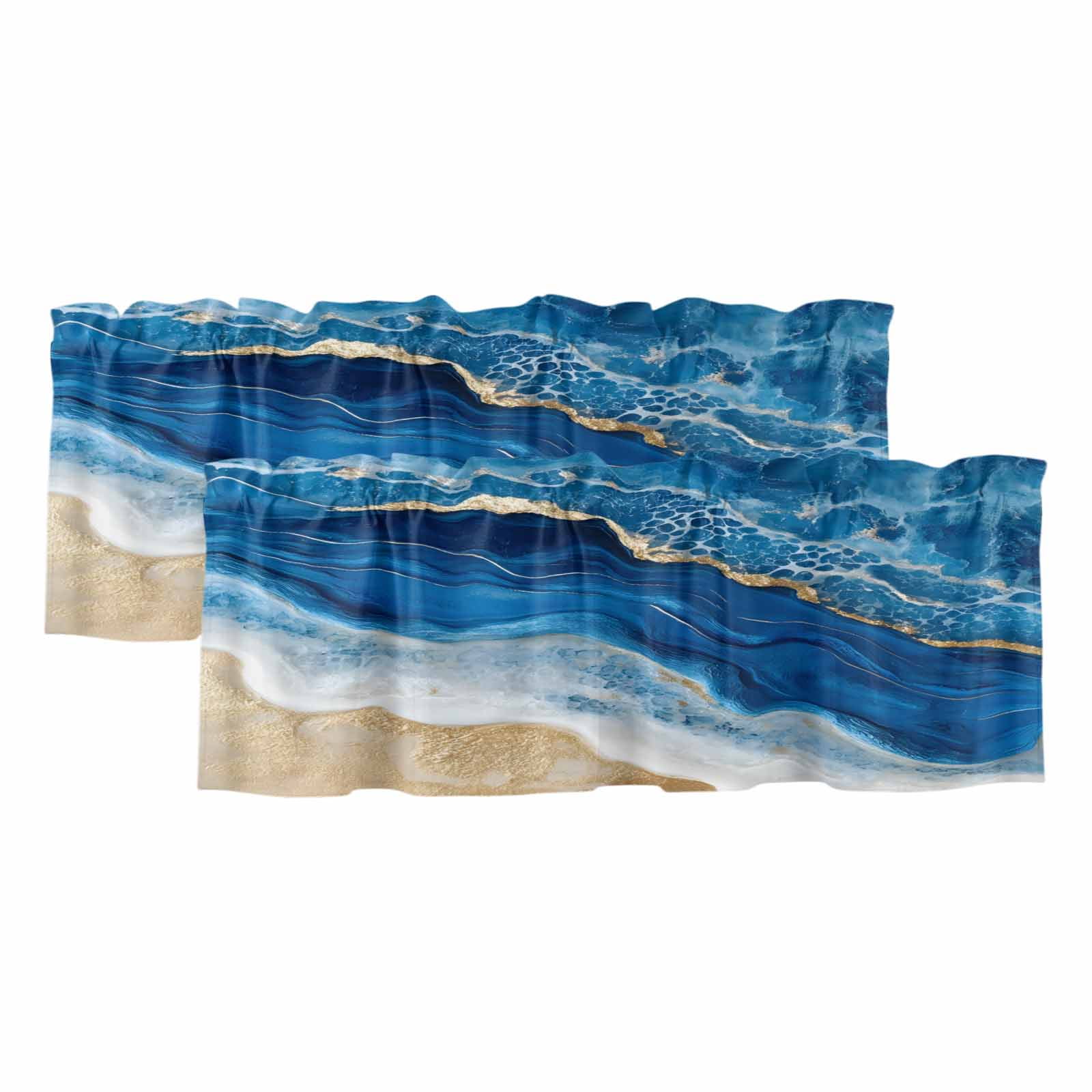 2 Pack Abstract Waves Valance for Window White Gold Blue Ocean Oil ...