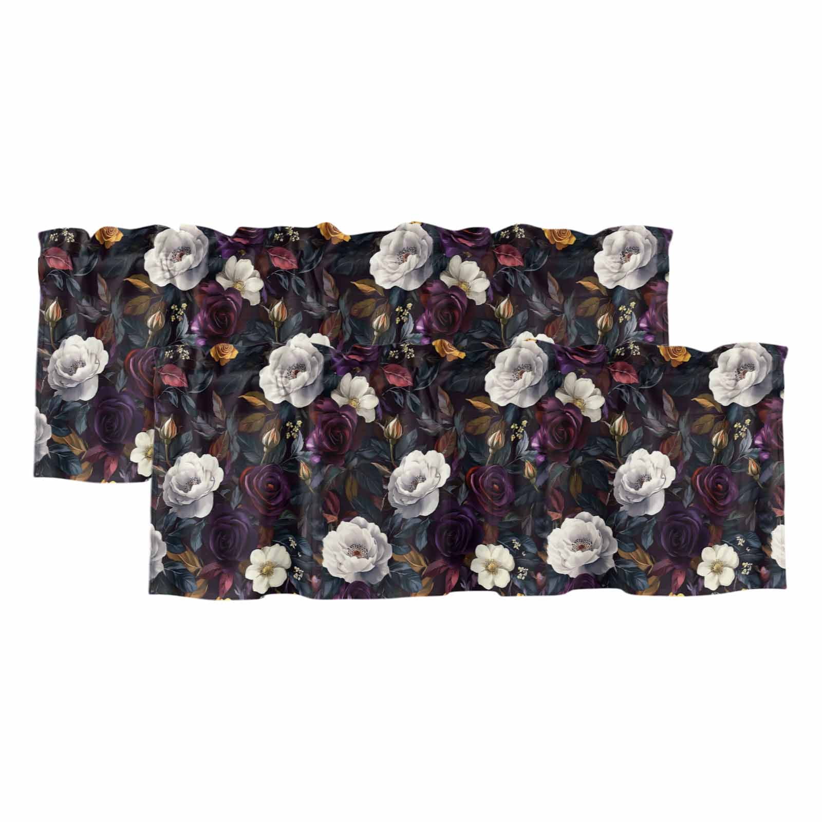 2 Pack Abstract White Purple Flowers Valance for Window Roses Modern ...