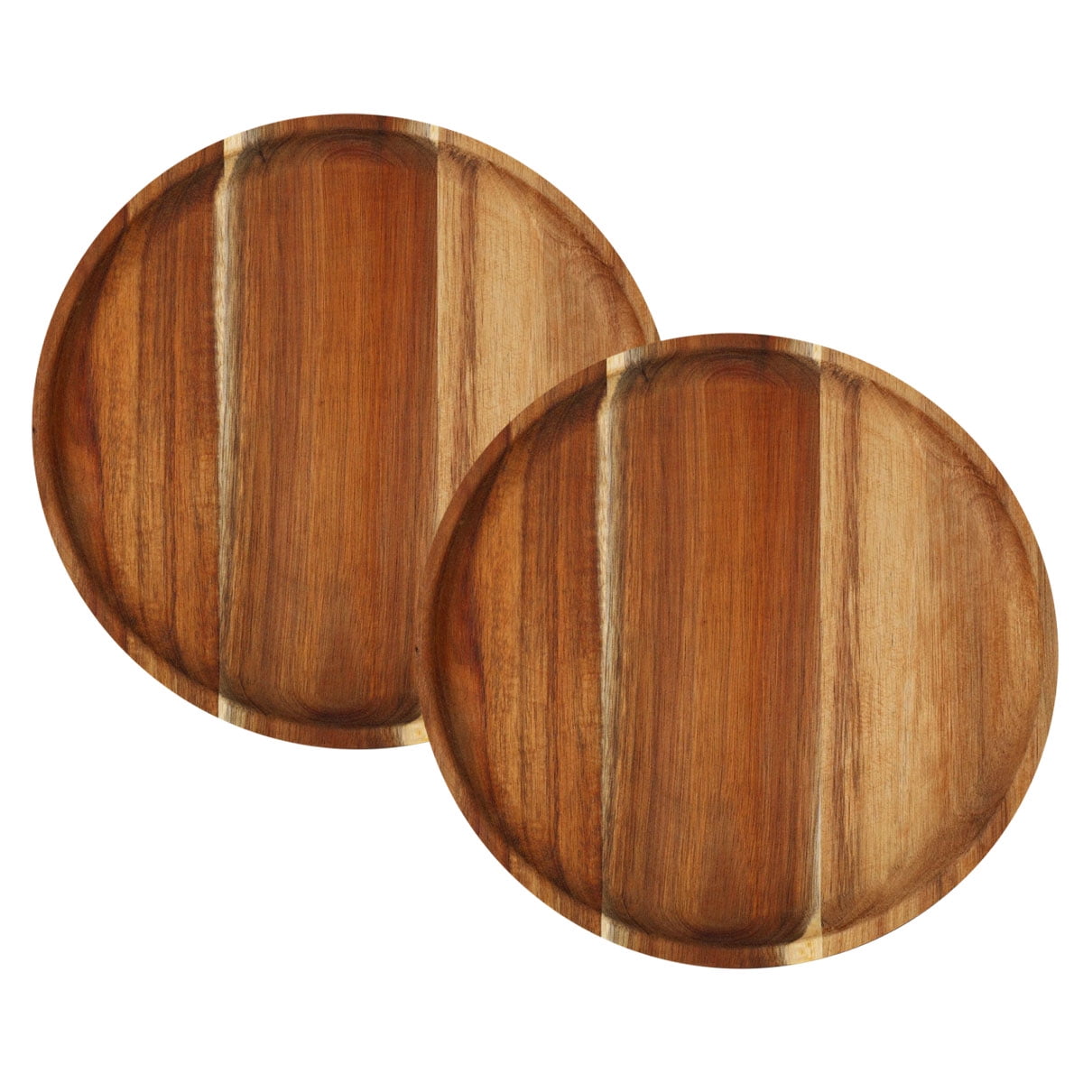 2 Pack Acacia Wood Dinner Plates, Round Wood Plates, Easy Cleaning ...
