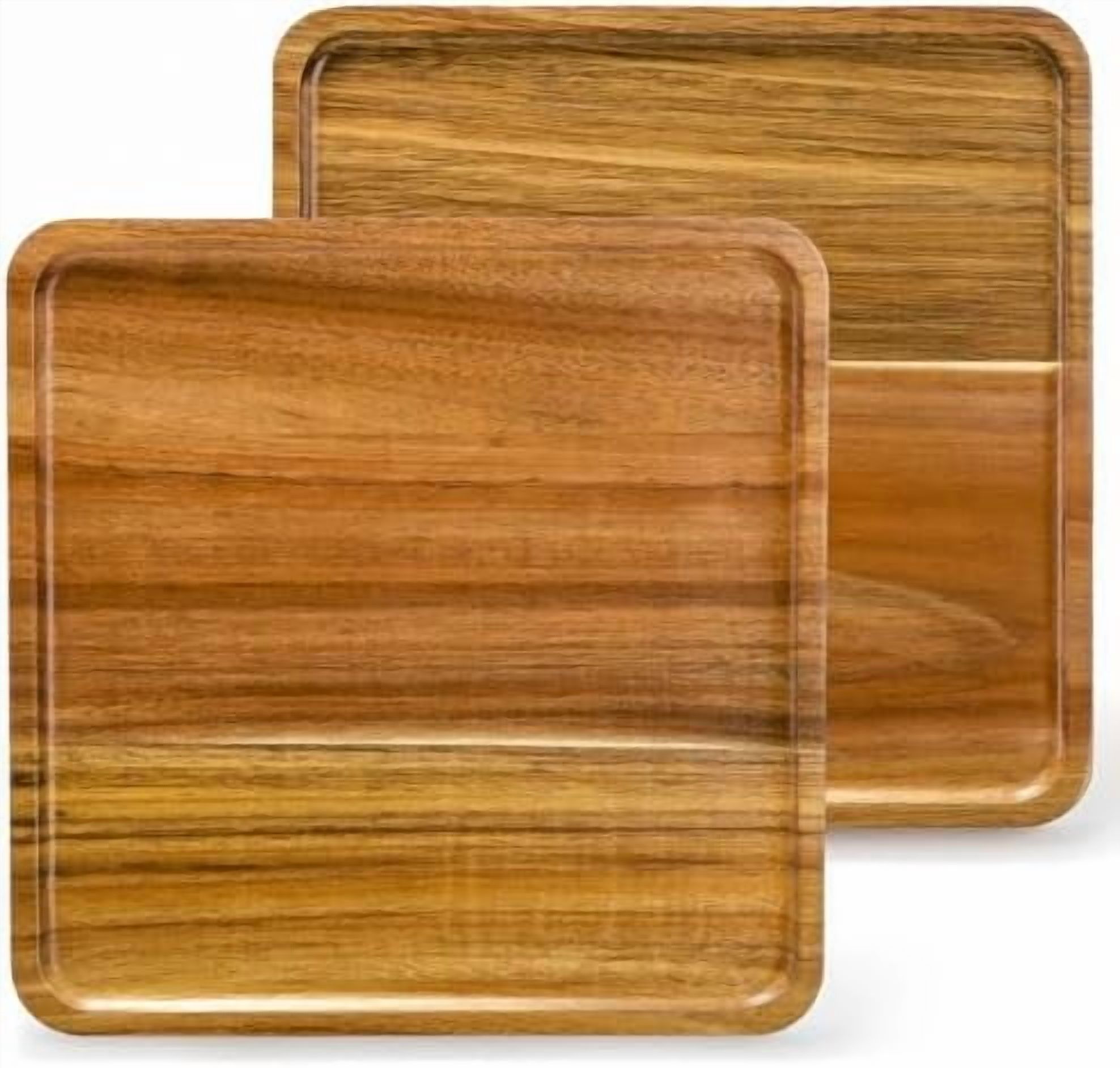 2 Pack Acacia Wood Square Serving Tray, 10 Inch Square Wood Serving ...