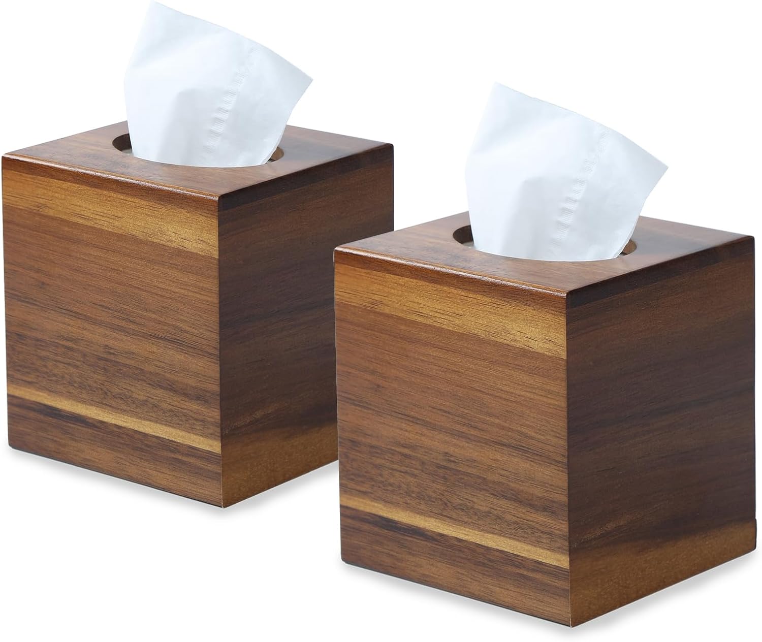 2 Pack Acacia Wood Tissue Box Cover Square Wooden Tissue Holder for ...