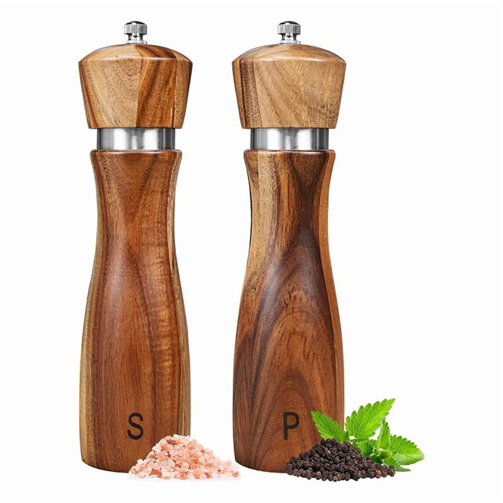 2 Pack Acacias Wood Salt and Pepper Grinder Set, Wooden Salt and Pepper ...
