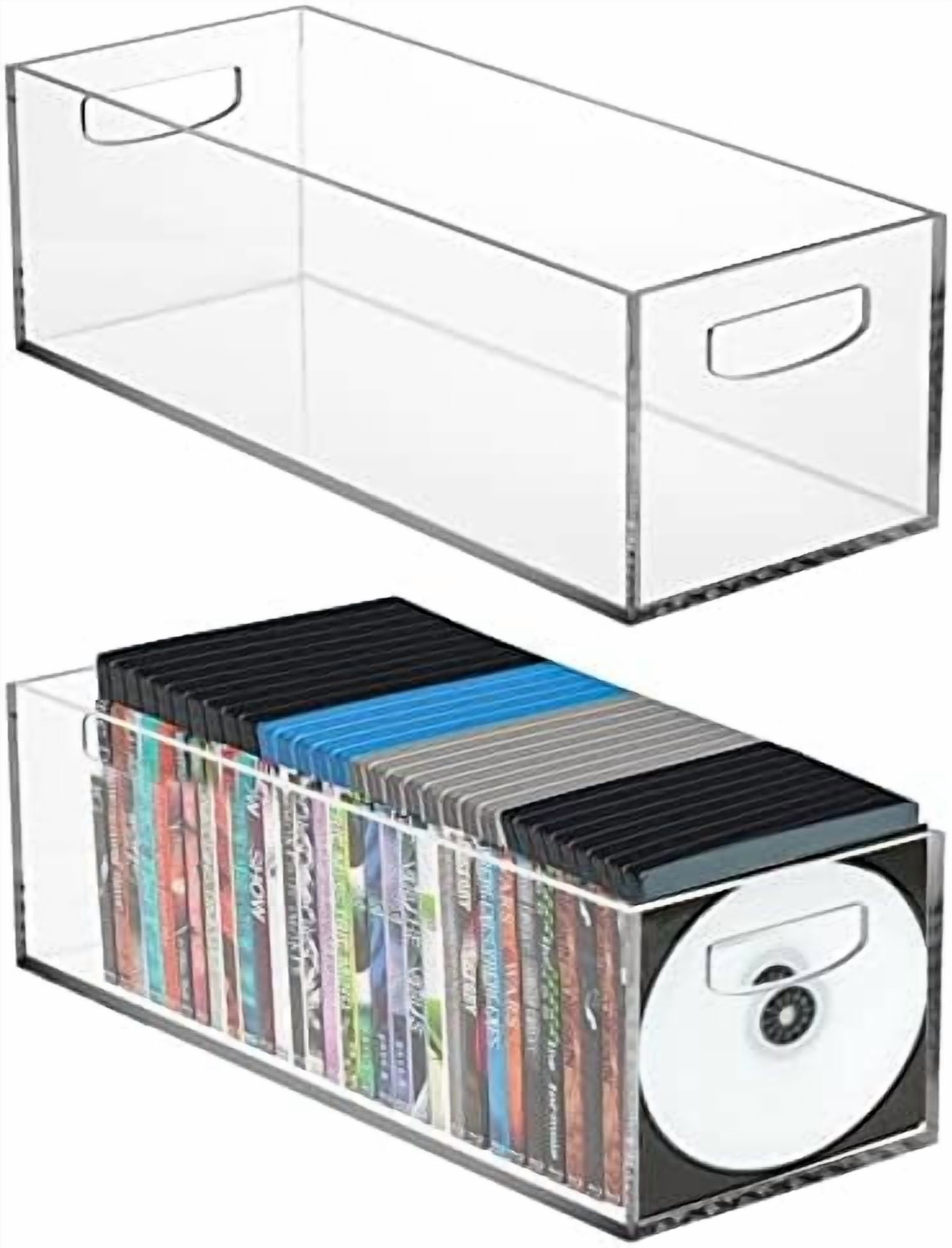 2 Pack Acrylic DVD/CD Storage Box, Clear DVD Holder Case with Handles, Stackable Storage ...