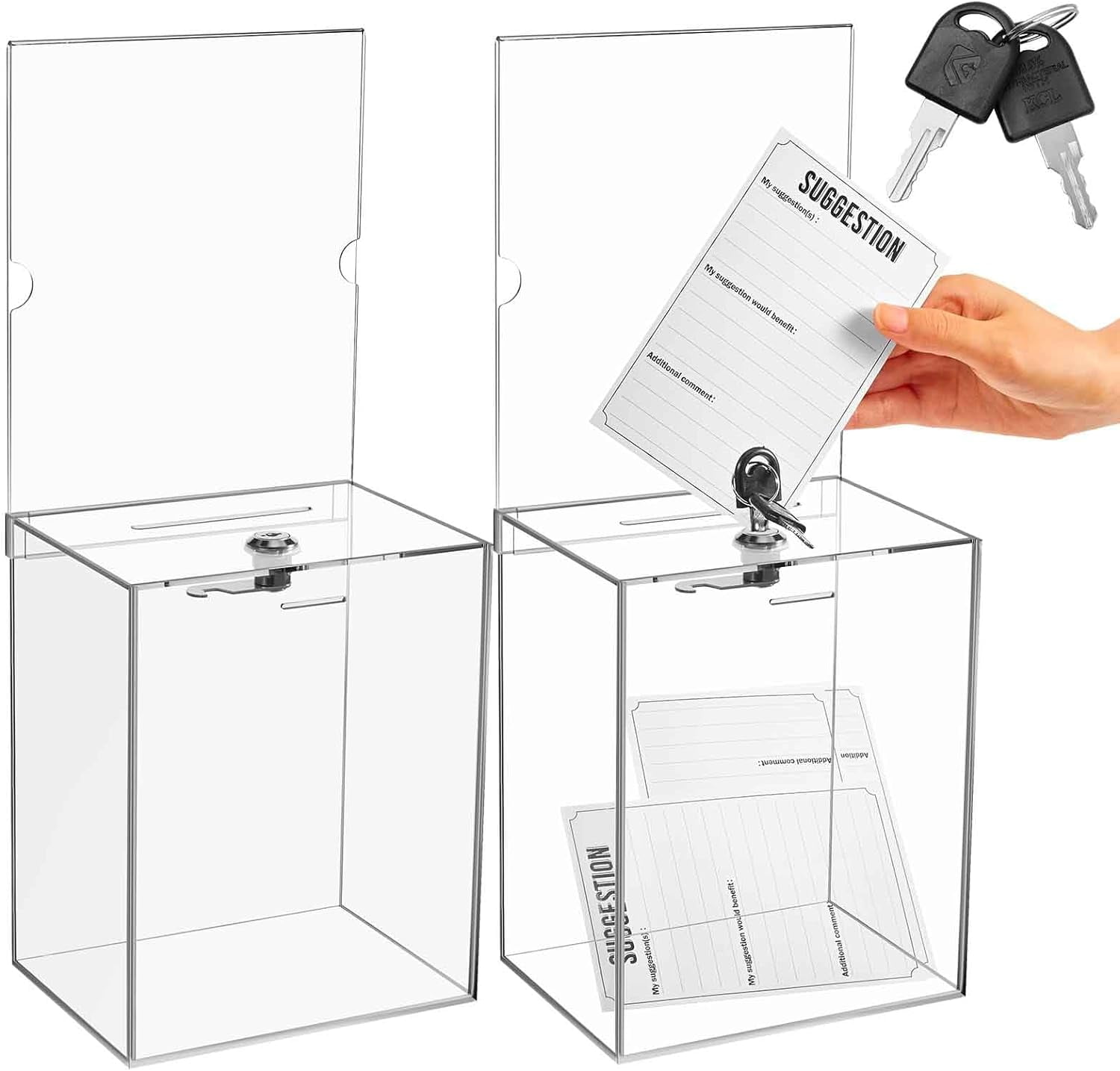2 Pack Acrylic Donation Box with Lock Tall Tip Jars 8.2 x 6.7 x 5 In ...