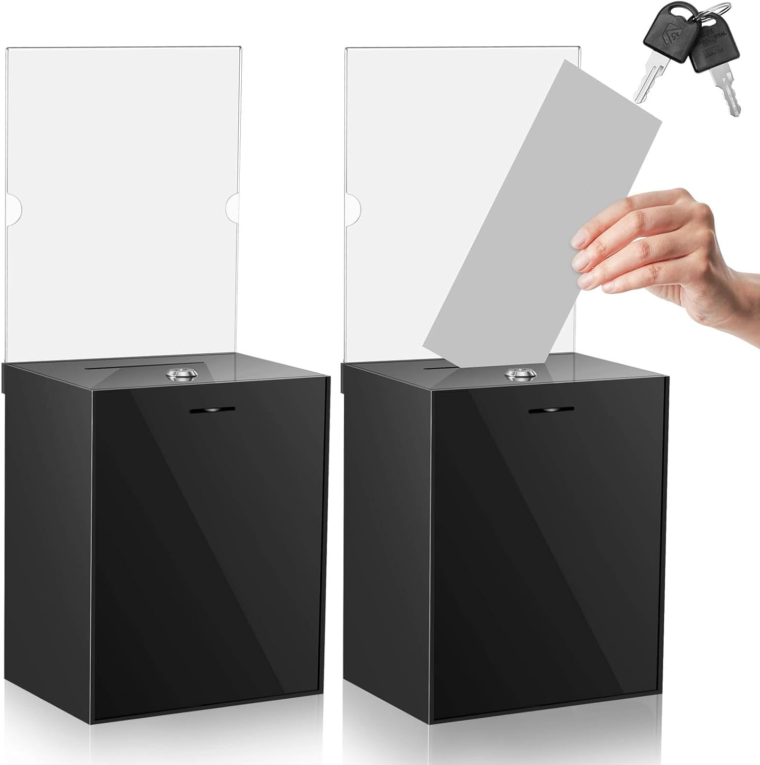 2 Pack Acrylic Donation Box with Lock Tall Tip Jars 8.2 x 6.7 x 5 In ...