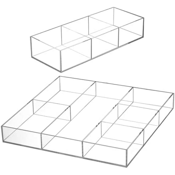 2 Pack Acrylic Drawer Organizer Tray, 6/3 Section Clear Makeup Tray ...