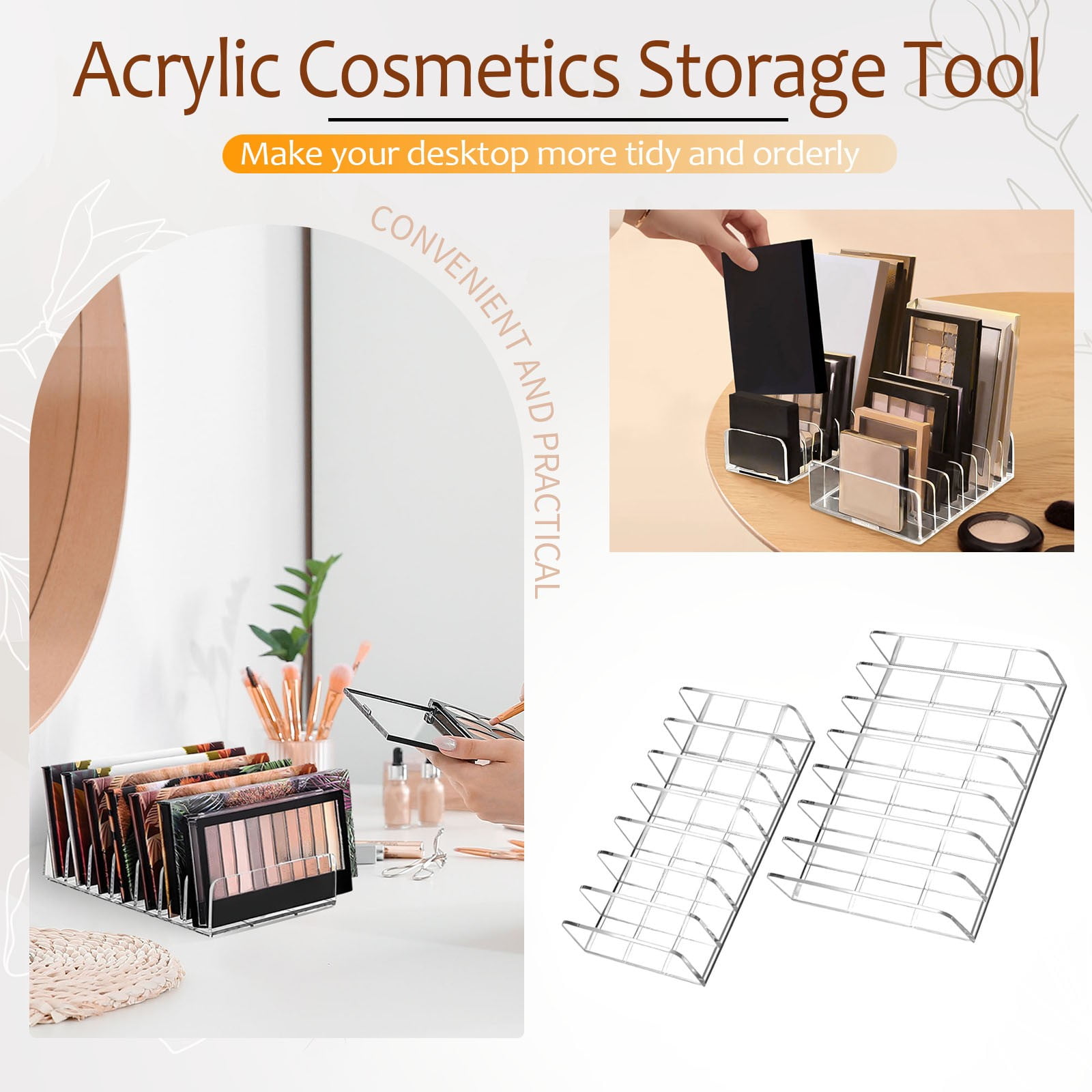 2-Pack Acrylic Makeup Organizer For Eyeshadow Palettes, Clear Cosmetic ...