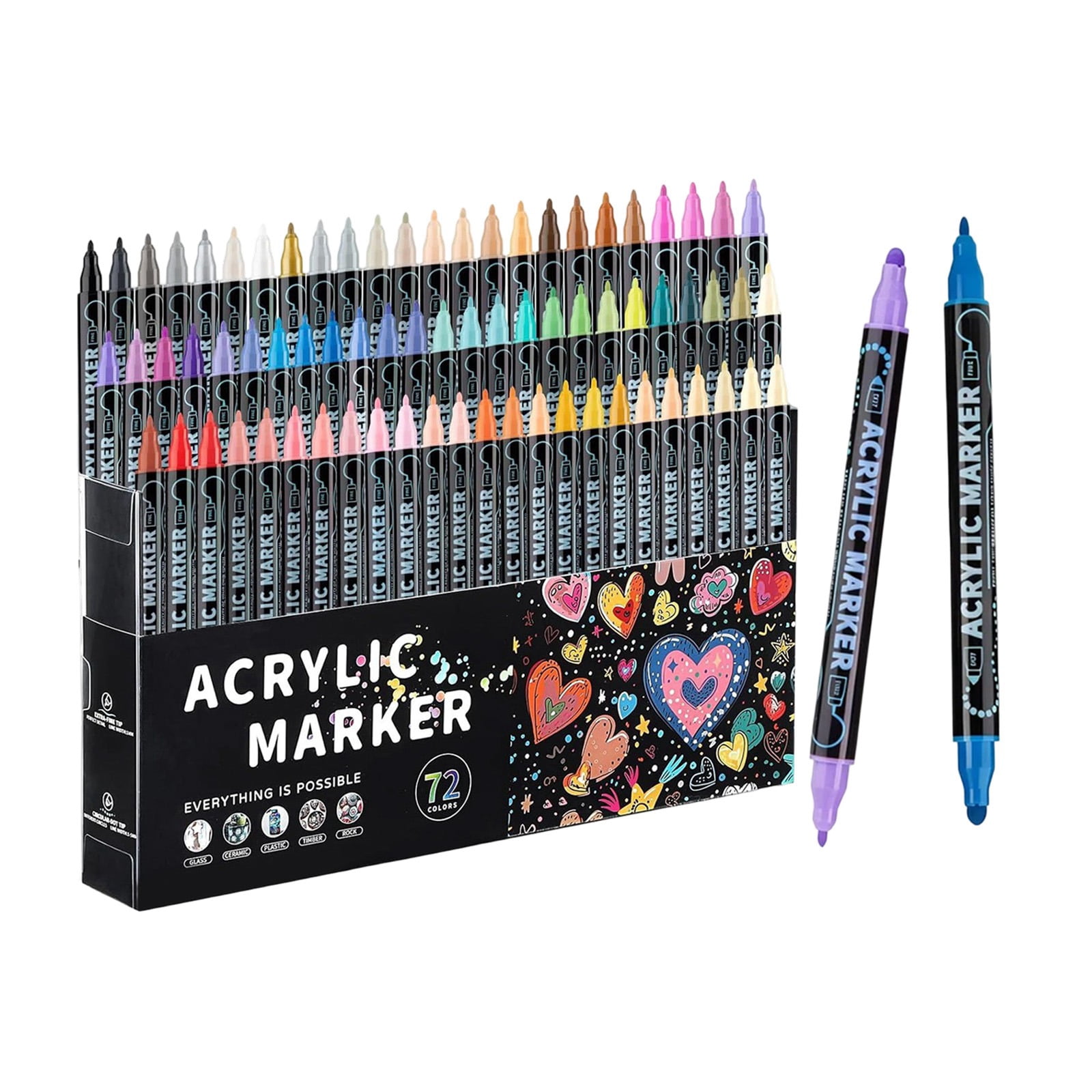 2 - Pack Acrylic Marker Set 72 Colors, Double - Ended Doodle Markers ...