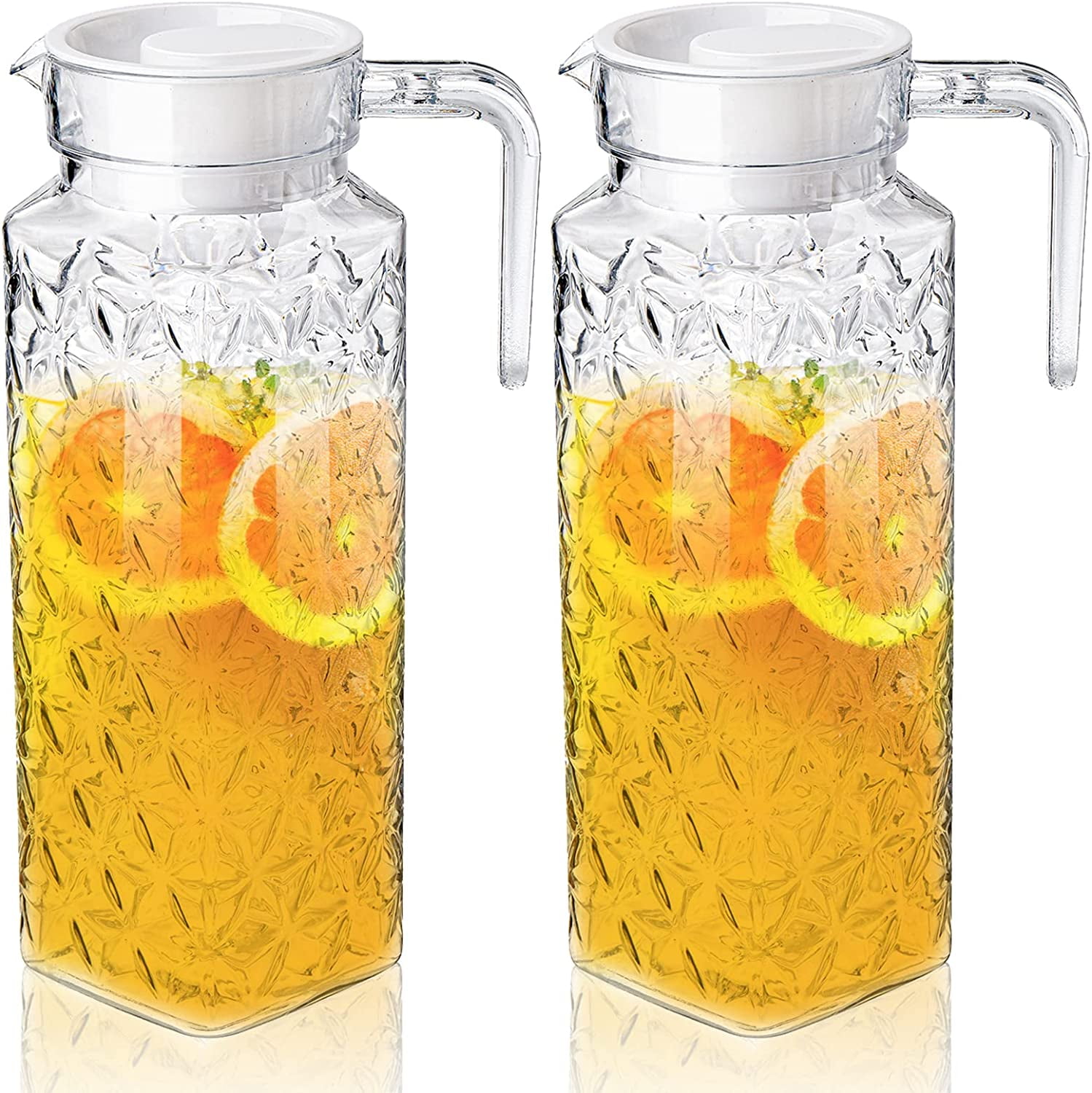 2 Pack Acrylic Pitchers, 37oz Clear Plastic Pitcher with Removable Lid ...